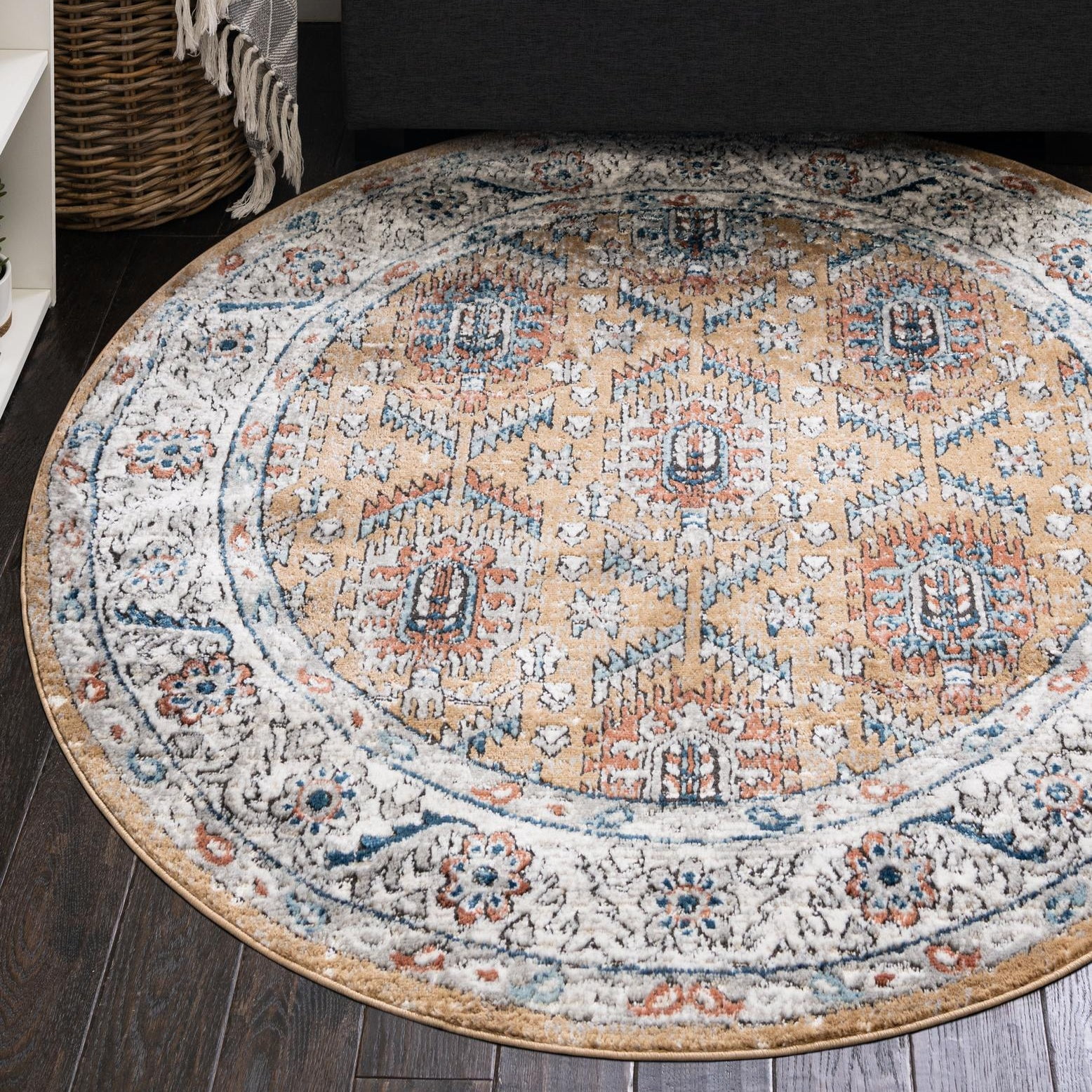 Unique Loom Nyla Collection Area Rug - Princess (12' Round Mustard Yellow/Dark Gray) - Walmart.com