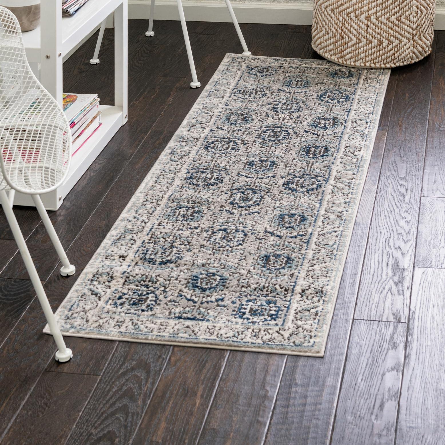 Unique Loom Nyla Collection Area Rug - Princess (2' x 8' Runner Gray/Cream) - Walmart.com