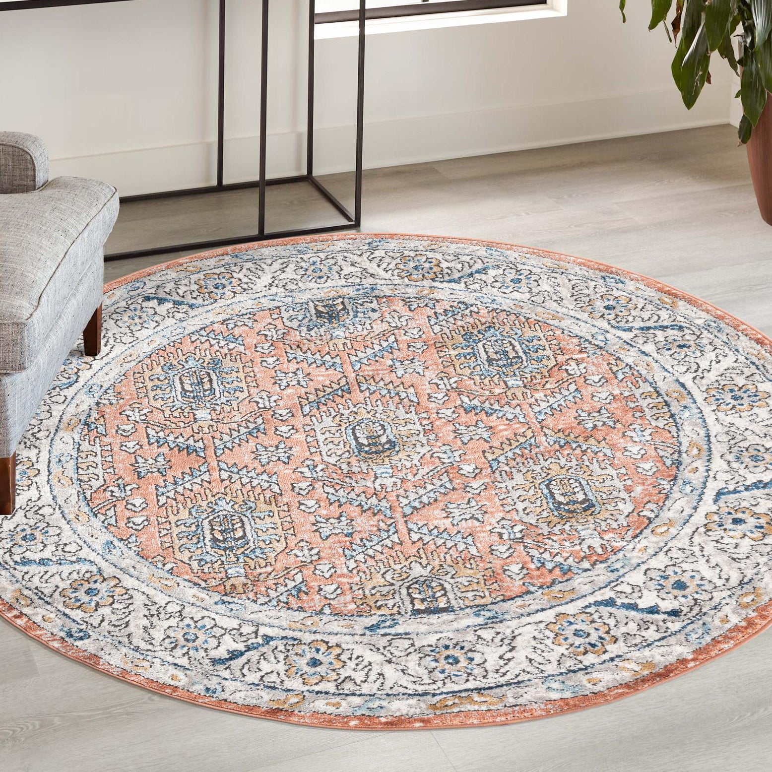 Unique Loom Nyla Collection Area Rug - Princess (3' 3" Round Salmon ...