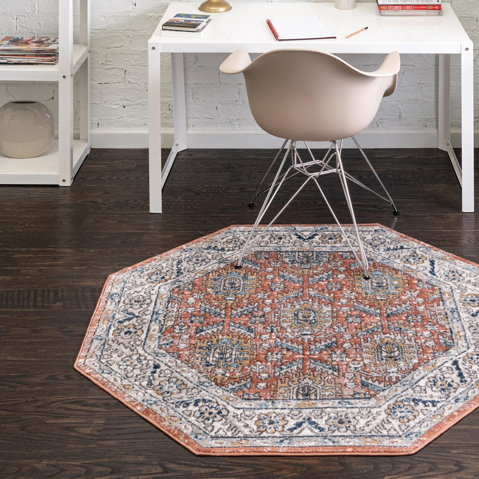 Unique Loom Nyla Collection Area Rug - Princess (4' Octagon Salmon Pink/Dark Gray) - Walmart.com