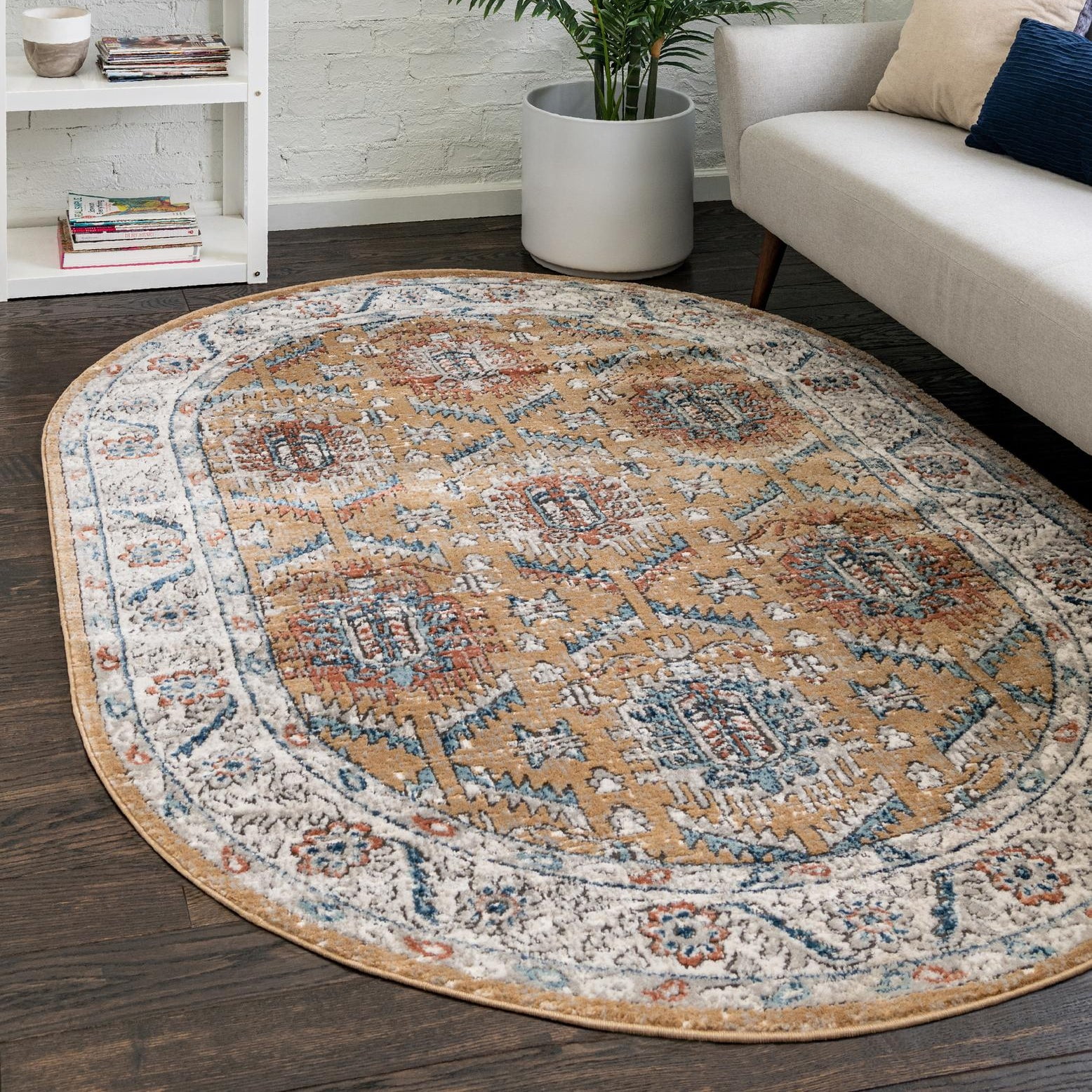 Unique Loom Nyla Collection Area Rug - Princess (7' 10" x 10' Oval Mustard Yellow/Dark Gray ...