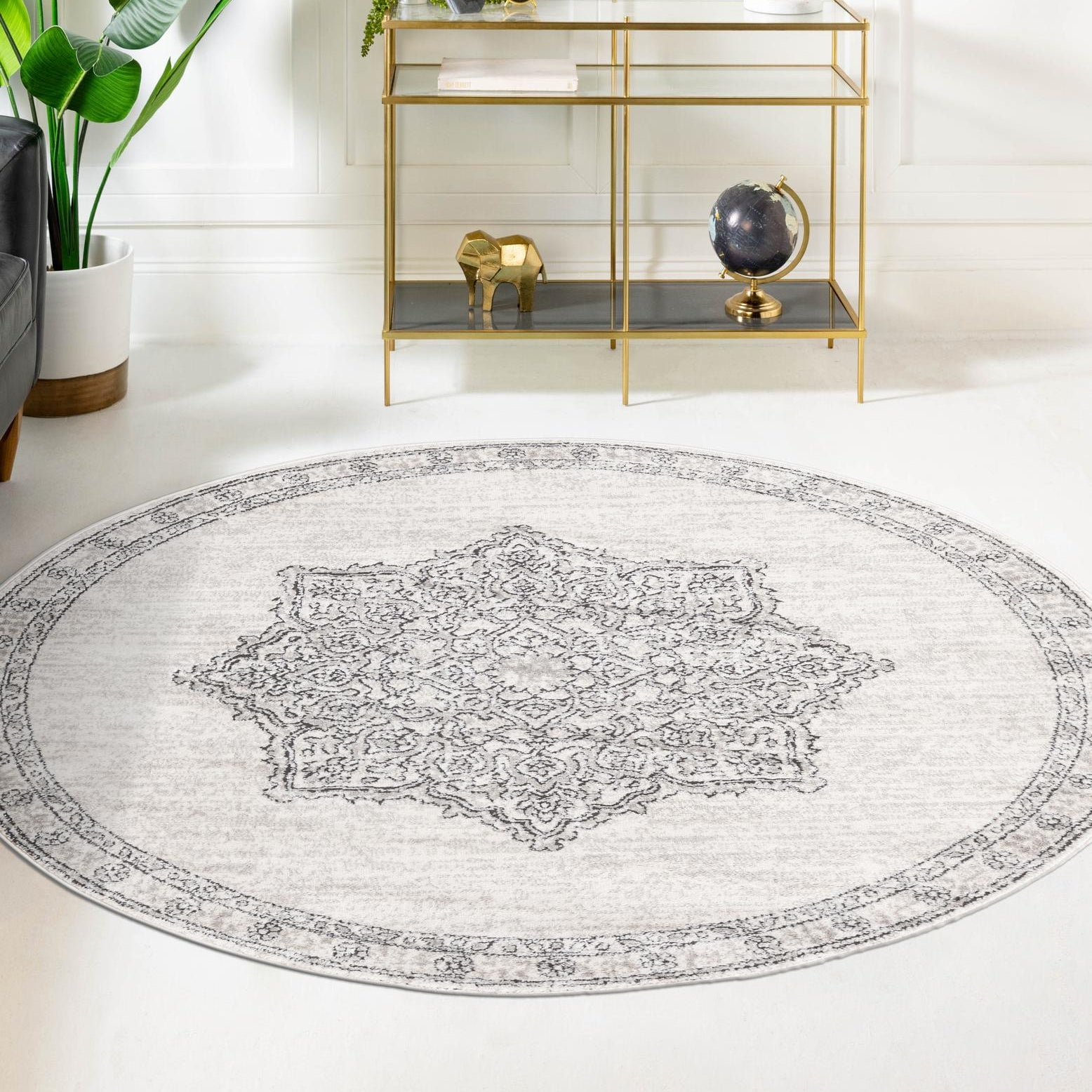 Unique Loom Nyla Collection Area Rug - Smile (10' Round Ivory/Gray ...