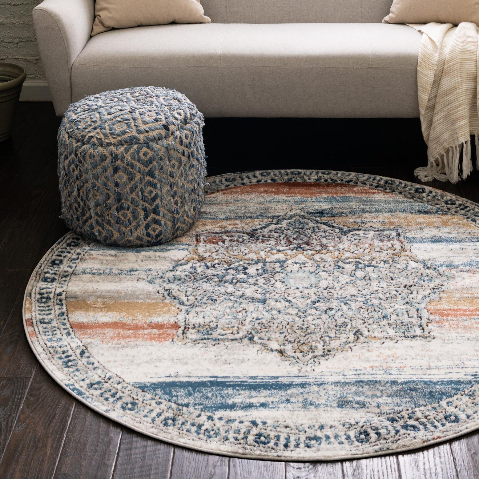 Unique Loom Nyla Collection Area Rug - Smile (3' 3" Round Multi/Gray) - Walmart.com