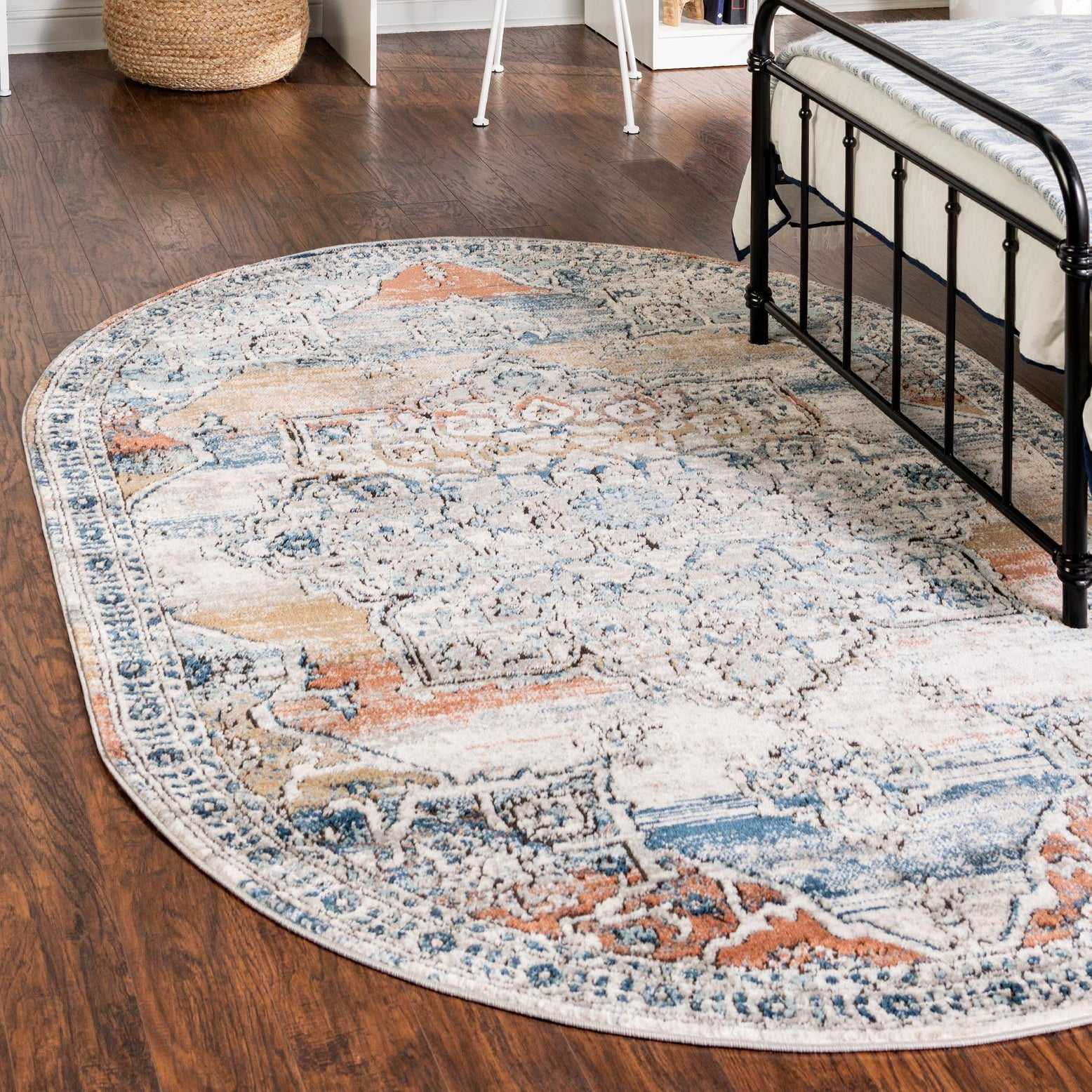 Unique Loom Nyla Collection Area Rug - Smile (5' 3" x 8' Oval Multi/Gray) - Walmart.com