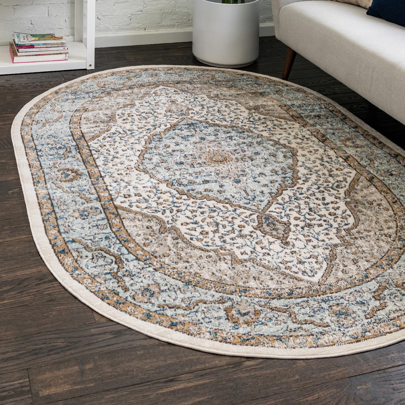 Unique Loom Nyla Collection Area Rug - Winner (5' 3" x 8' Oval Blue/Dark Gray) - Walmart.com