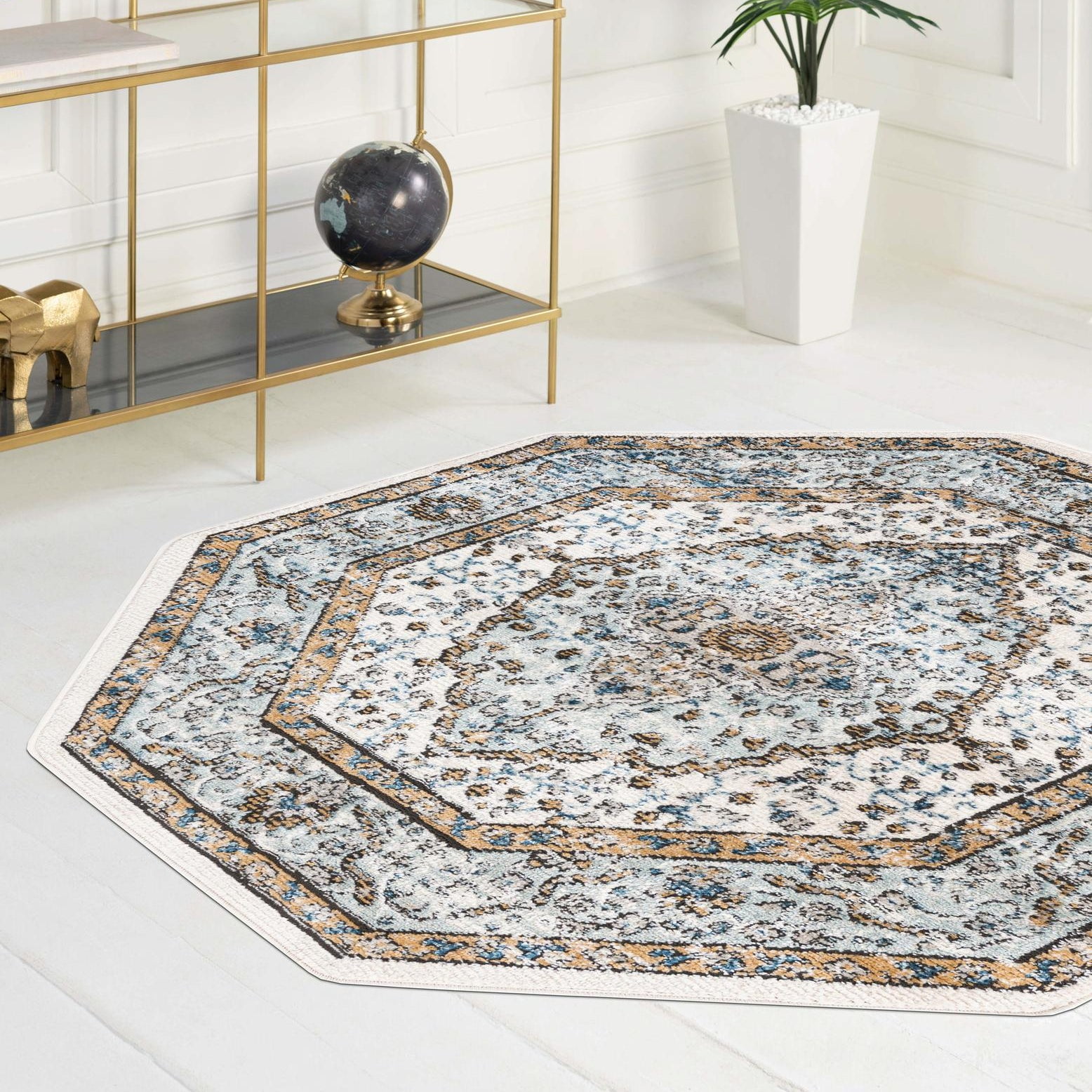 Unique Loom Nyla Collection Area Rug - Winner (7' Octagon Blue/Dark ...