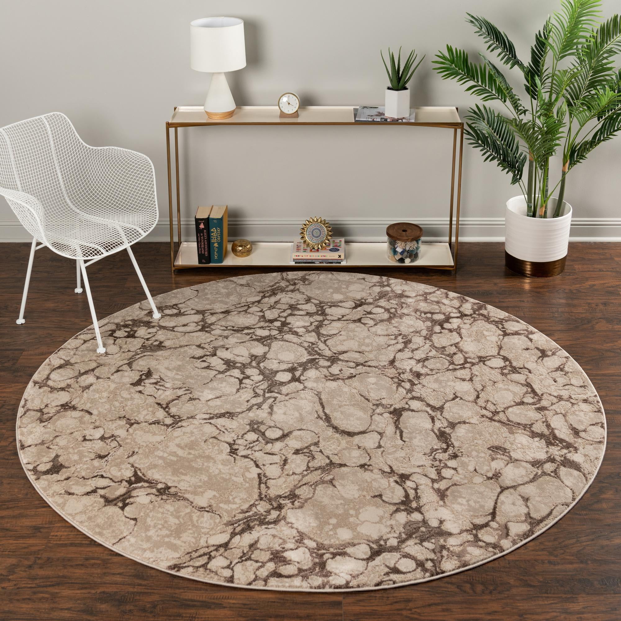 Unique Loom Oasis Collection Area Rug - Breeze (4' Round Brown/Beige ...