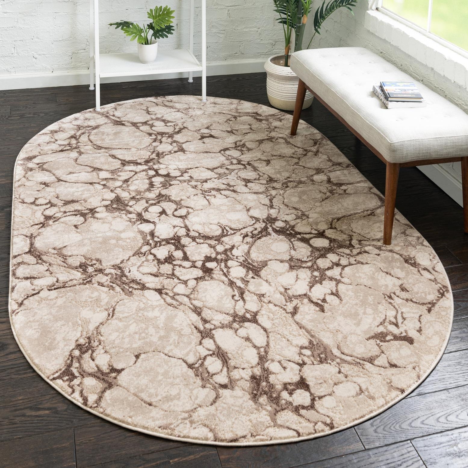 Unique Loom Oasis Collection Area Rug - Breeze (5' x 8' Oval Brown ...