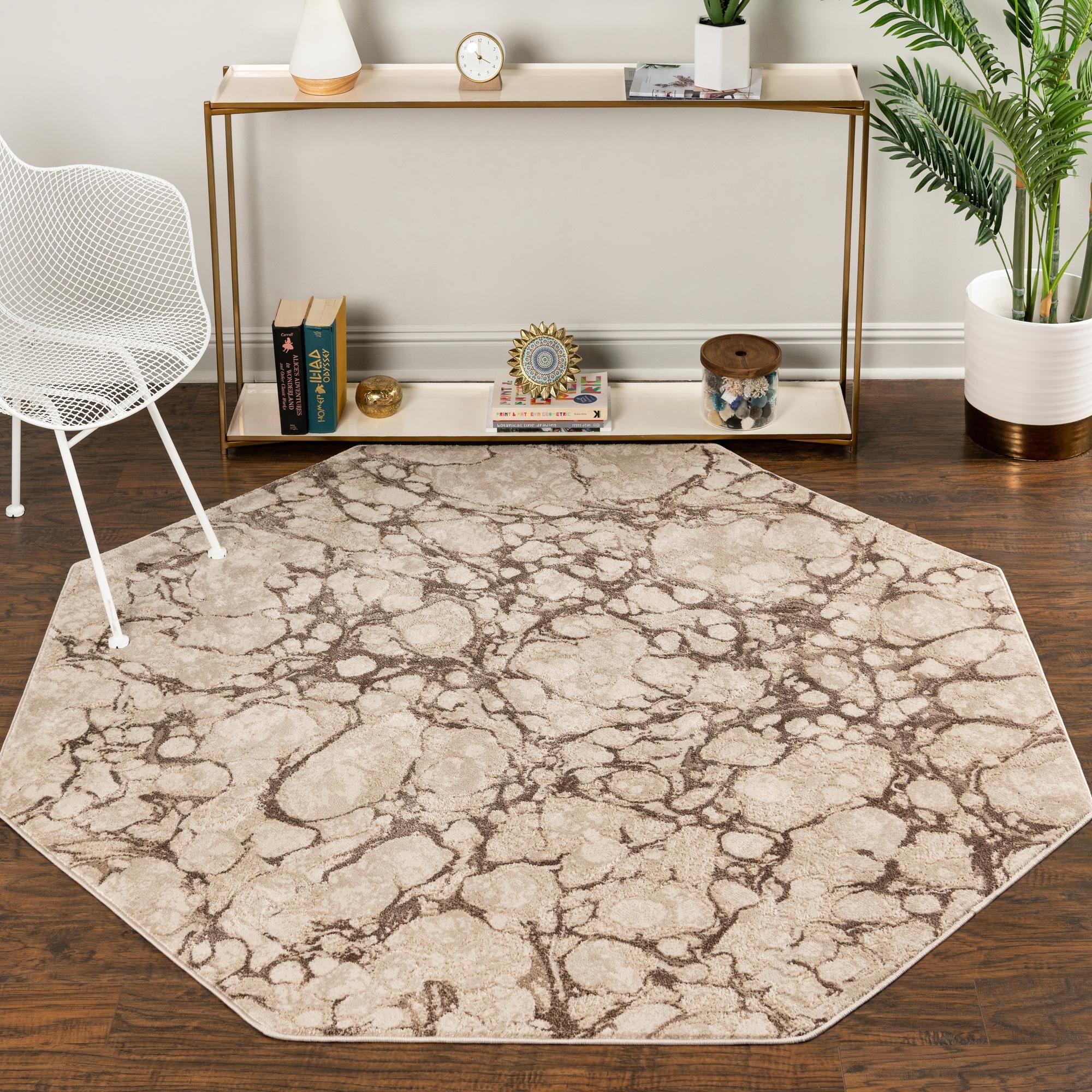Unique Loom Oasis Collection Area Rug - Breeze (6' Octagon Brown/Beige ...