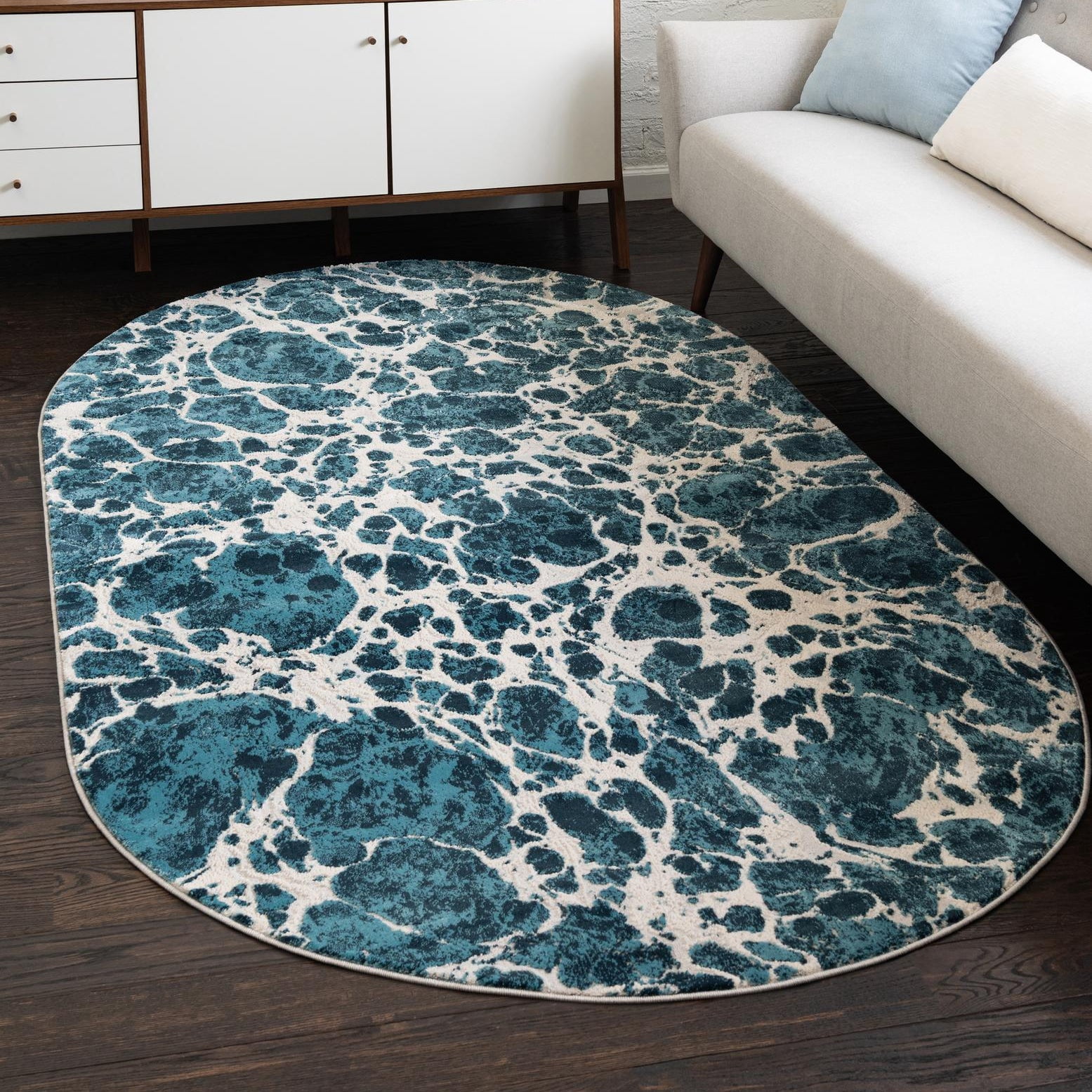 Unique Loom Oasis Collection Area Rug - Breeze (8' x 10' Oval Blue/Navy ...