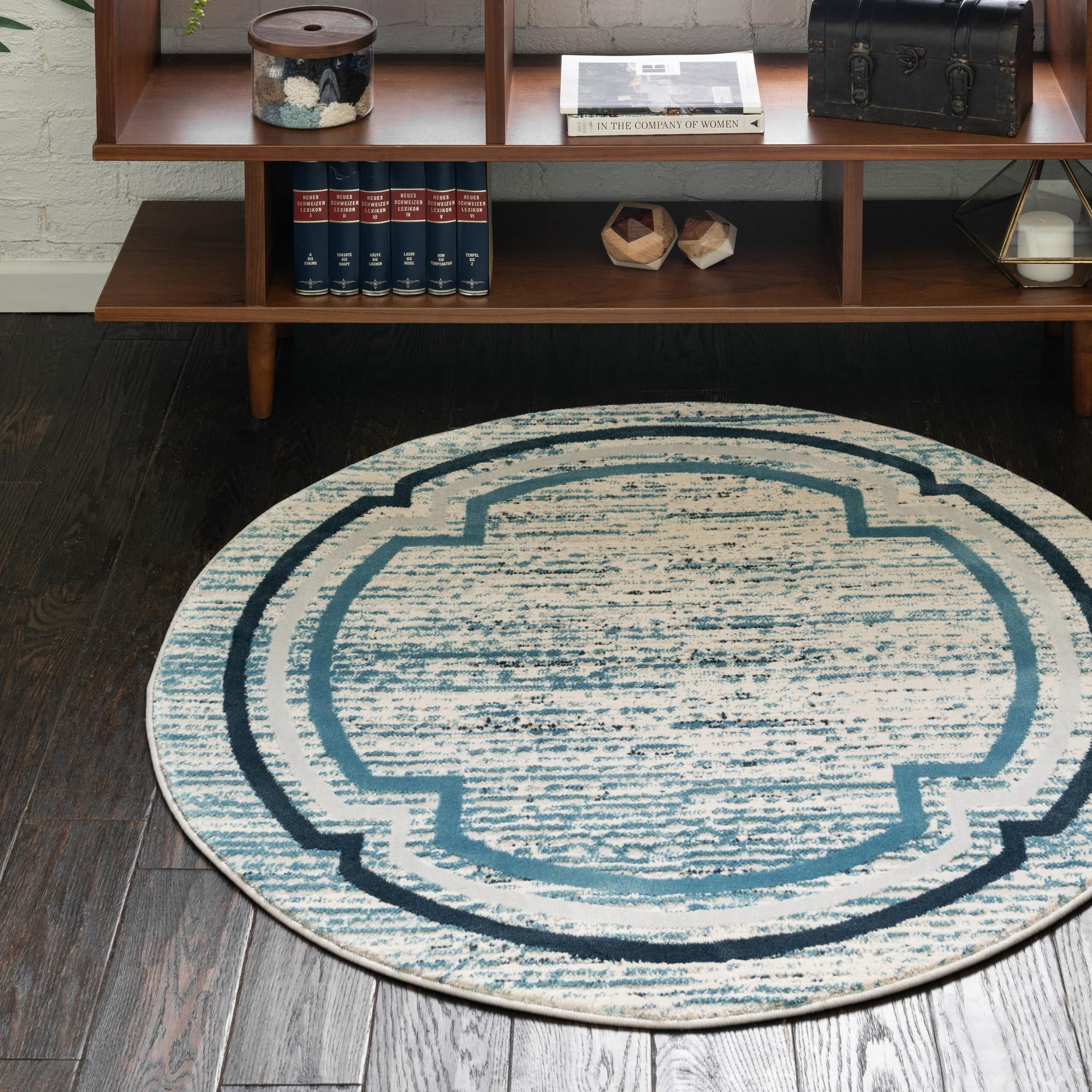 Unique Loom Oasis Collection Area Rug - Fountain (4' Round Blue/Ivory ...