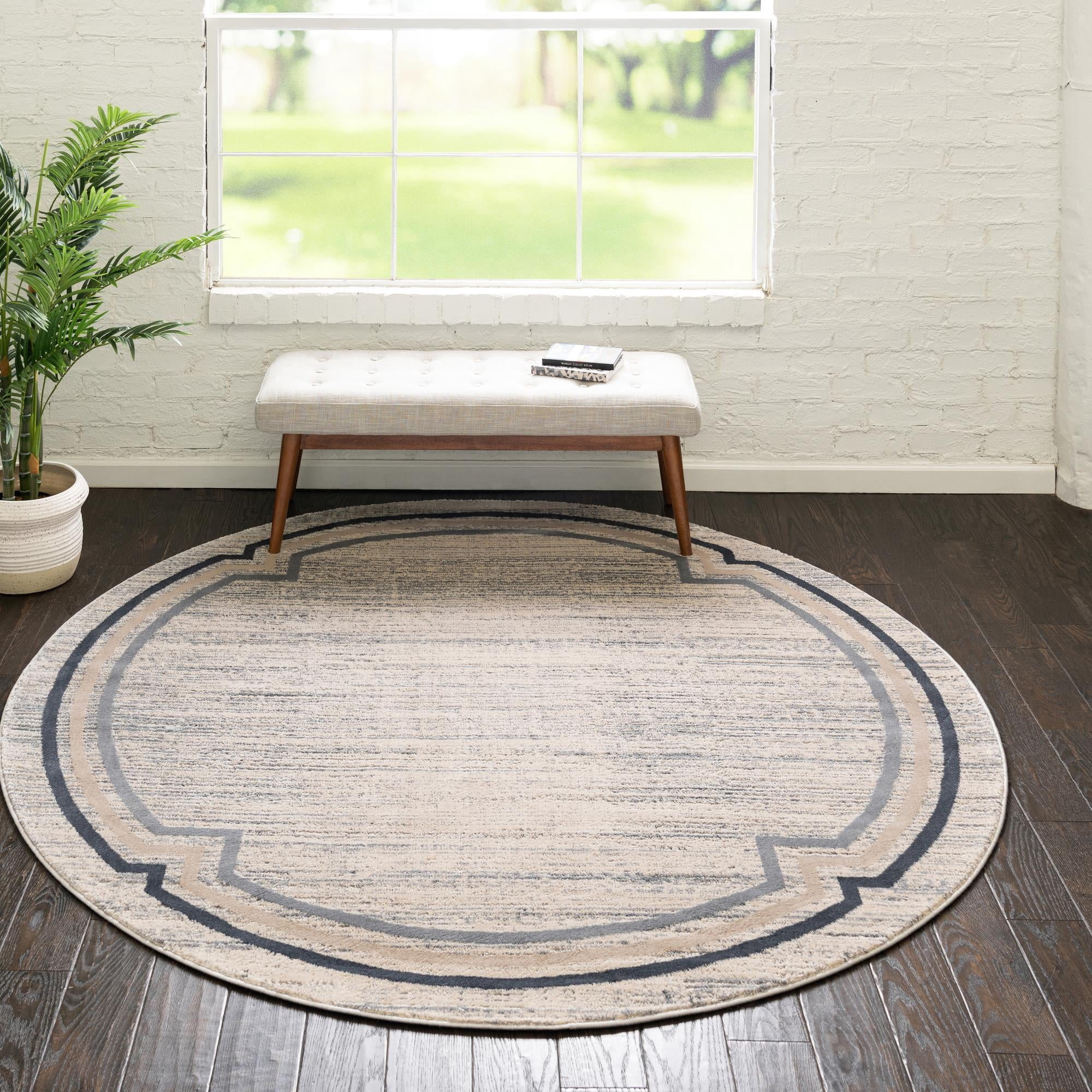 Unique Loom Oasis Collection Area Rug - Fountain (4' Round Gray/Ivory ...