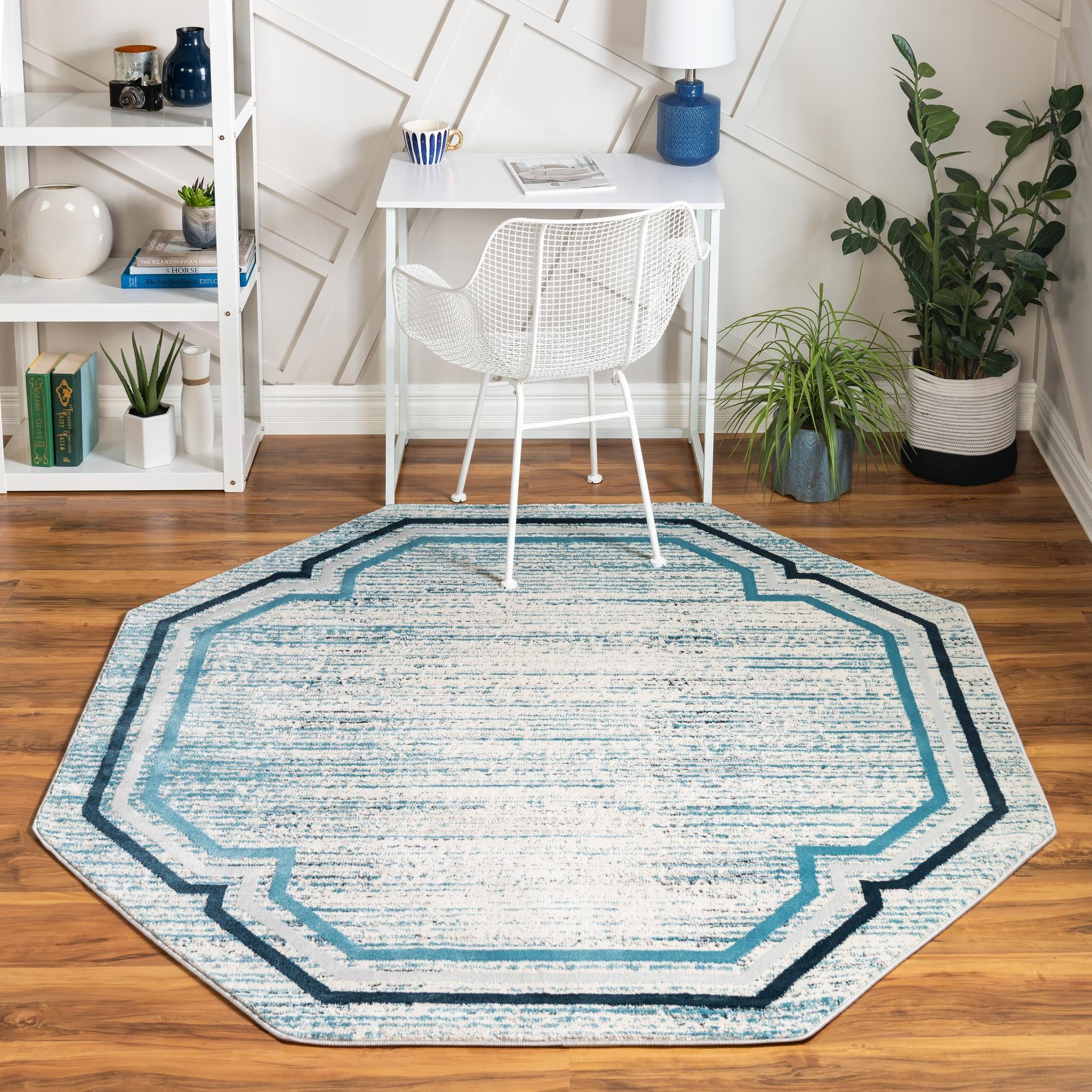 Unique Loom Oasis Collection Area Rug - Fountain (6' Octagon Blue/Ivory ...