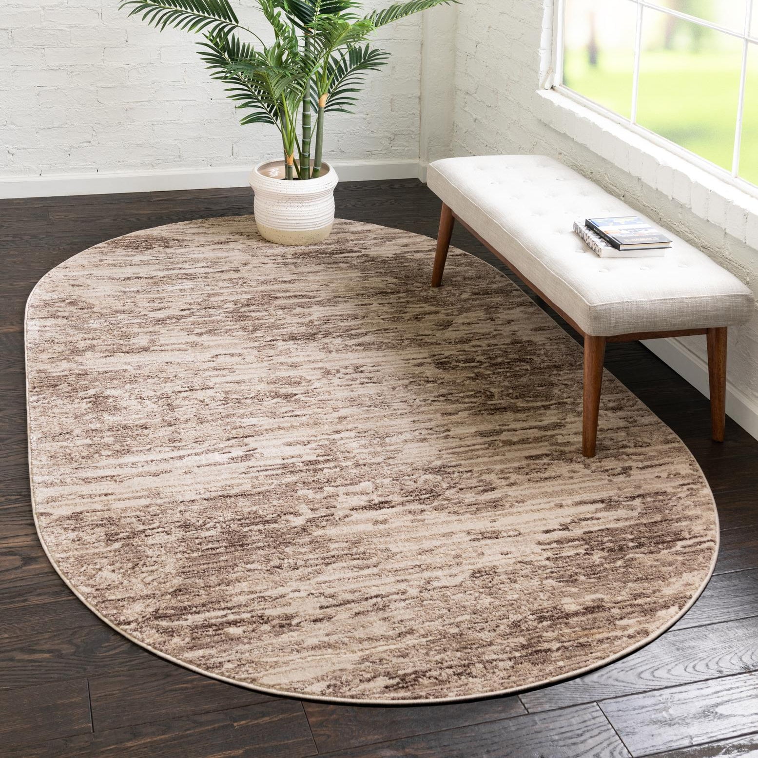 Unique Loom Oasis Collection Area Rug - Water (3' x 5' 3" Oval Brown ...