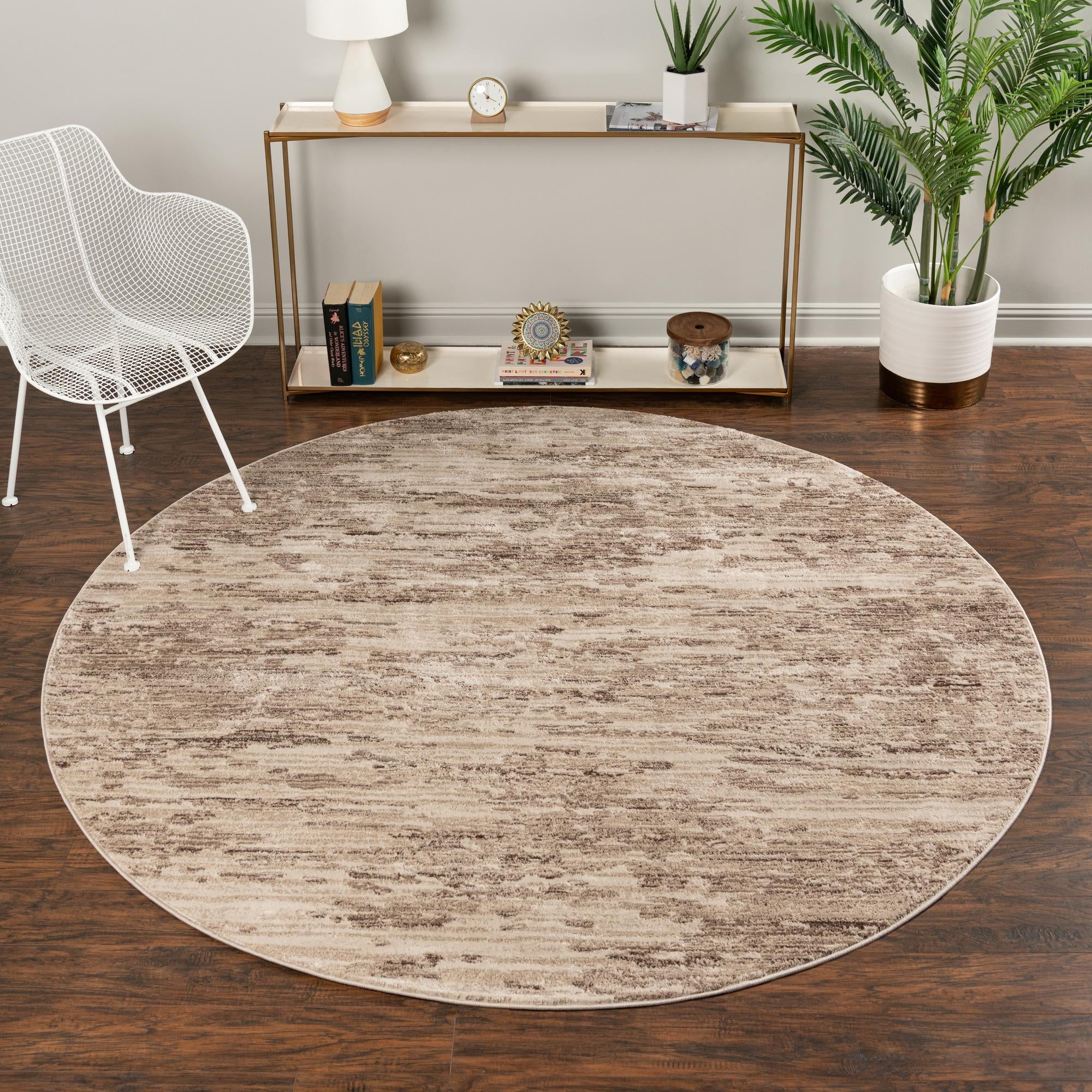 Unique Loom Oasis Collection Area Rug - Water (4' Round Brown/Beige ...