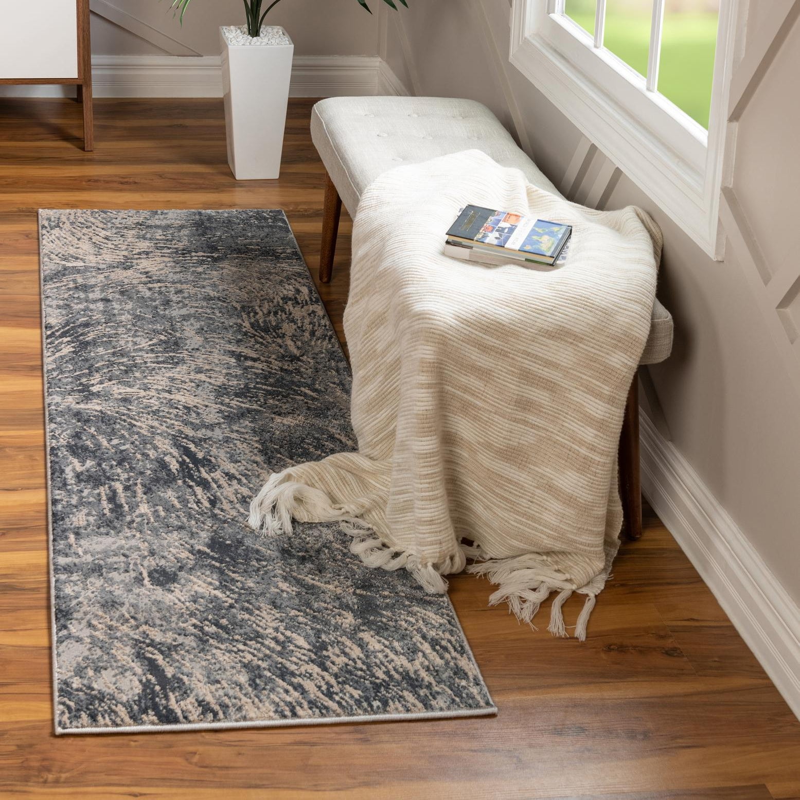 Unique Loom Oasis Collection Area Rug - Wave (2' x 6' Runner Gray/Ivory ...