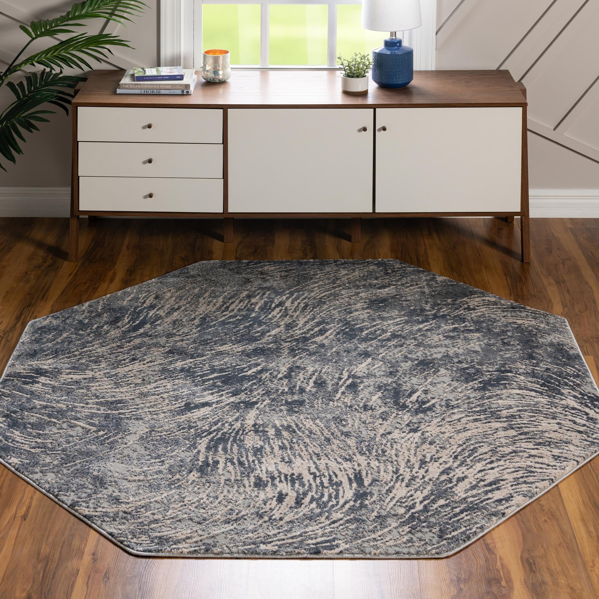 Unique Loom Oasis Collection Area Rug - Wave (6' Octagon Gray/Ivory ...