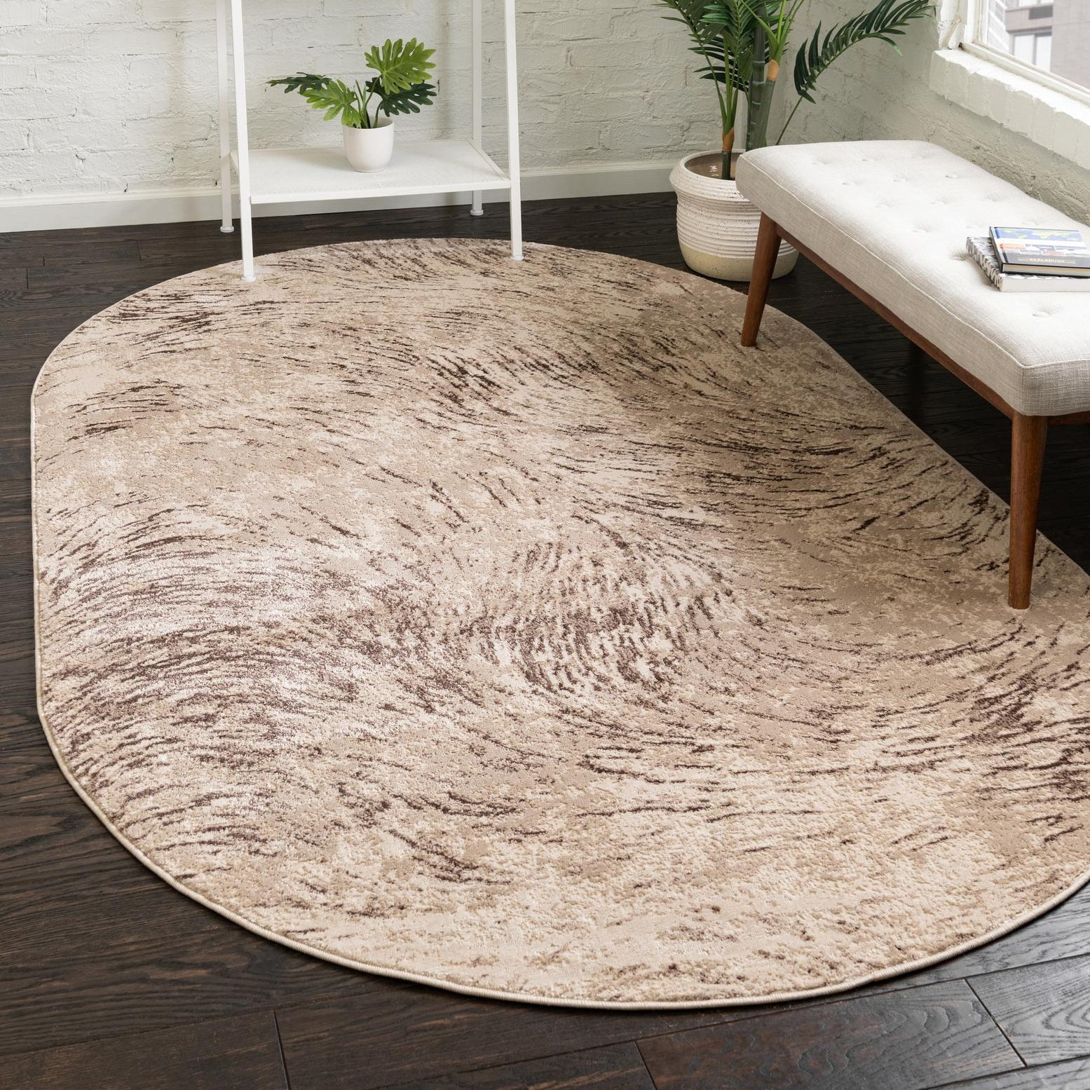 Unique Loom Oasis Collection Area Rug - Wave (8' x 10' Oval Brown/Beige ...