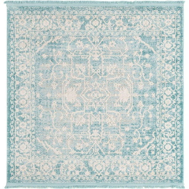 Unique Loom Olympia New Classical Rug Light Blue/Ivory 4' Square Border ...