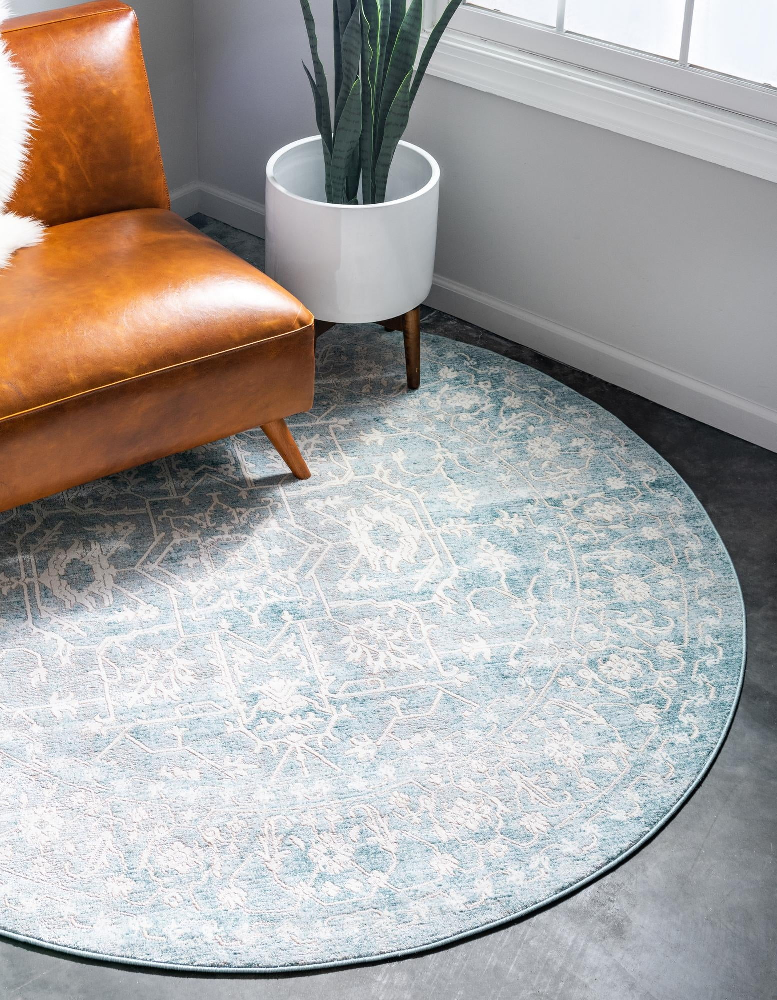 Unique Loom Olympia New Classical Rug Light Blue/Ivory 8' Round Border ...