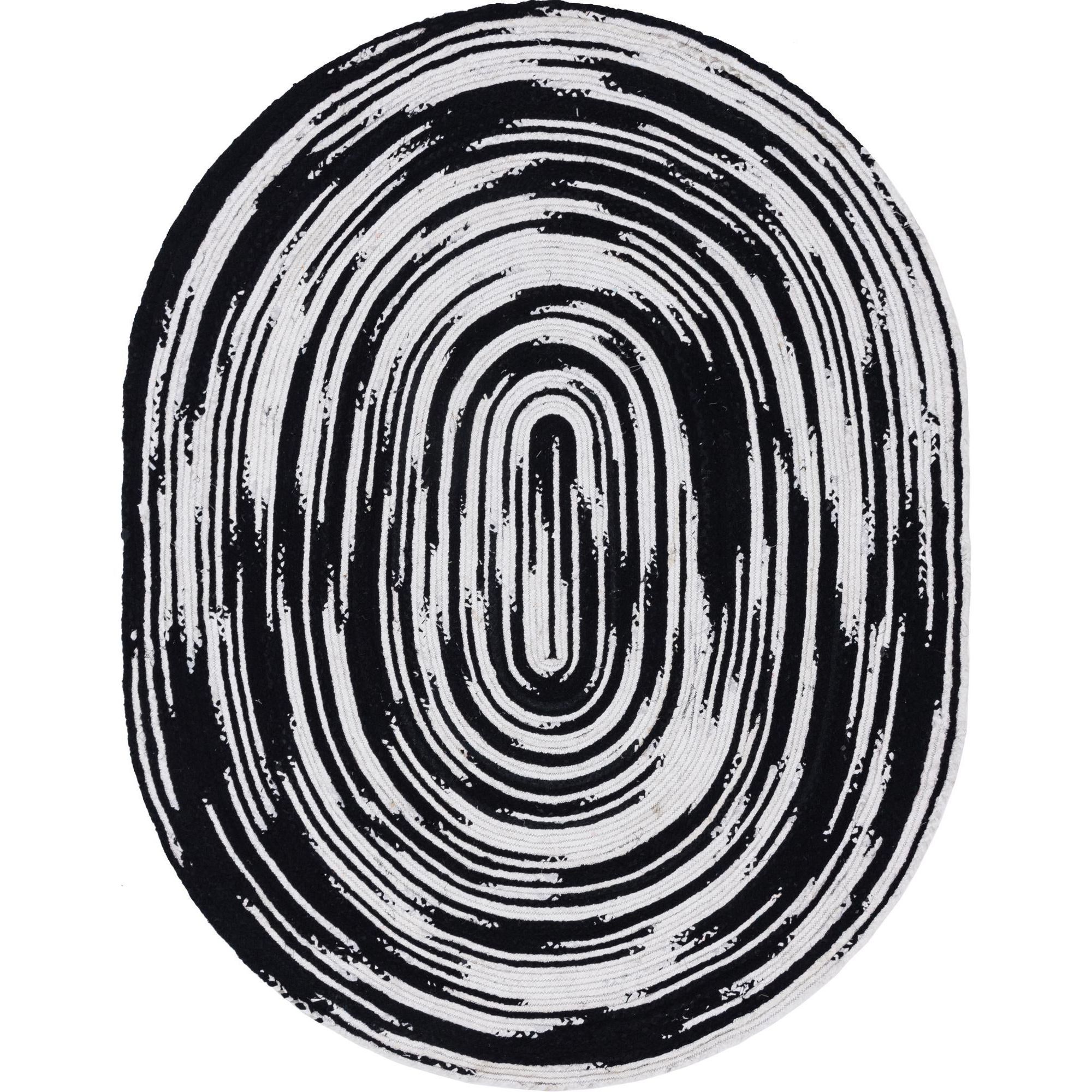 Unique Loom Oreo Braided Chindi Rug Black and White/Ivory 8' x 10' Oval ...