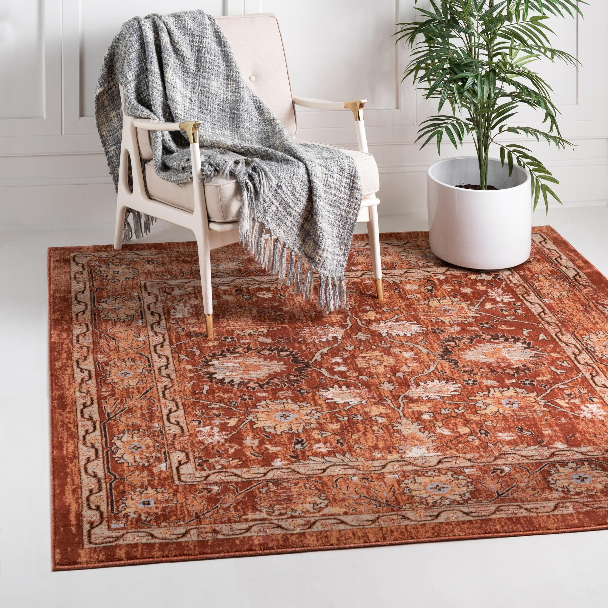 Unique Loom Oslo Collection Area Rug - Osterbro (6' Square Brick Red ...