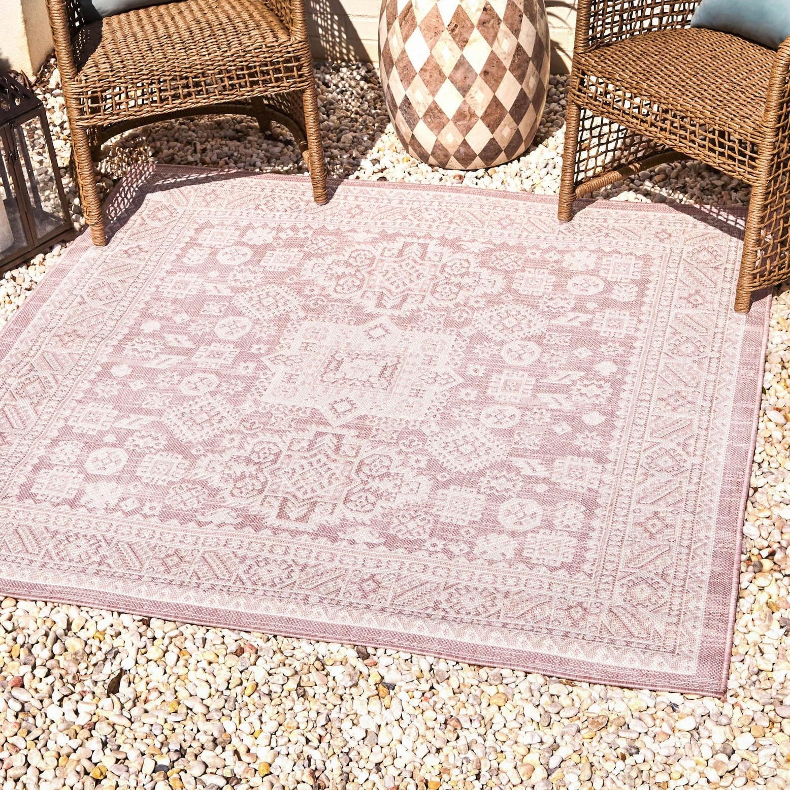 Unique Loom Outdoor Aztec Collection Area Rug - Chalca (10' Square Pink/Ivory) - Walmart.com