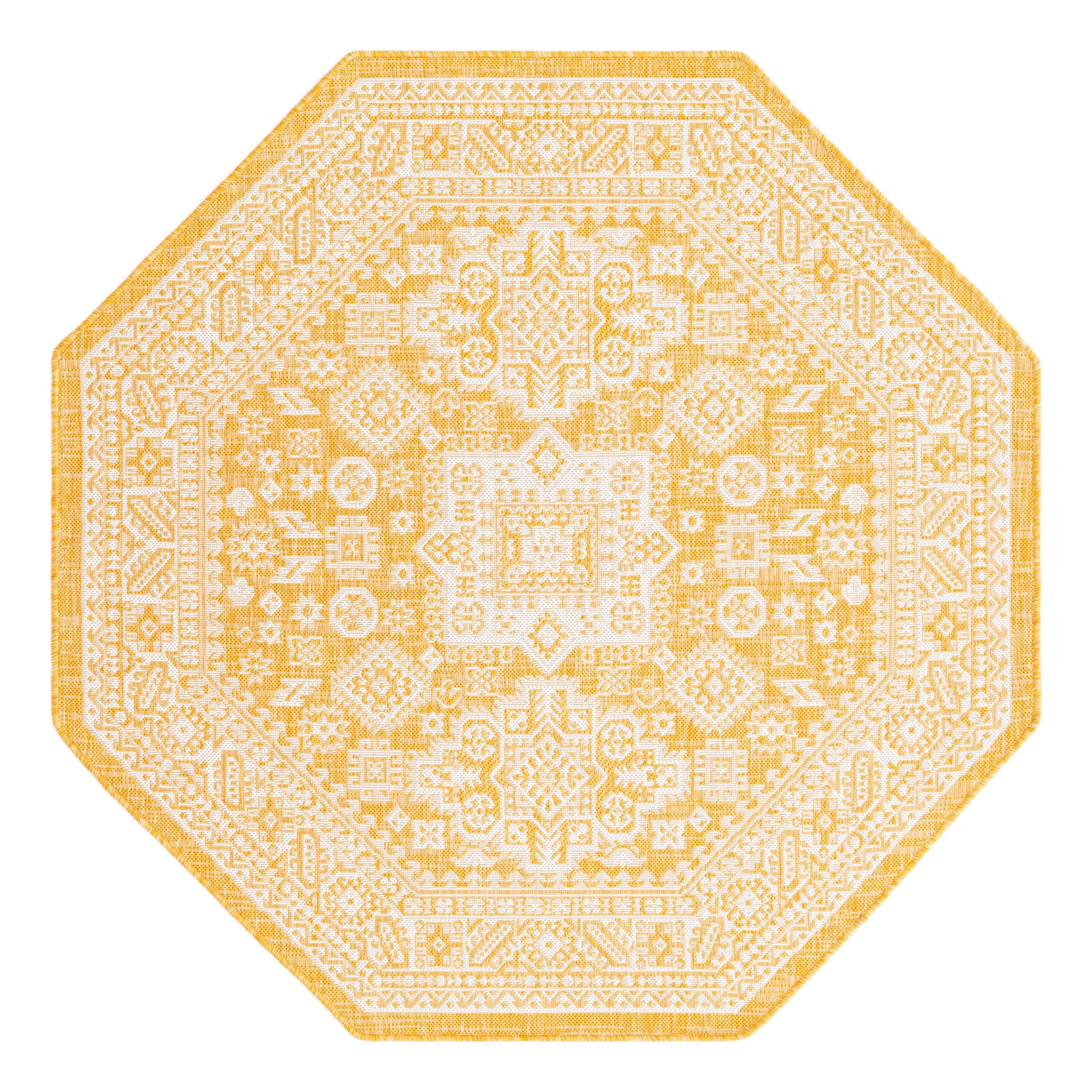 Unique Loom Outdoor Aztec Collection Area Rug - Chalca (5' 3" Octagon Yellow/Ivory) - Walmart.com