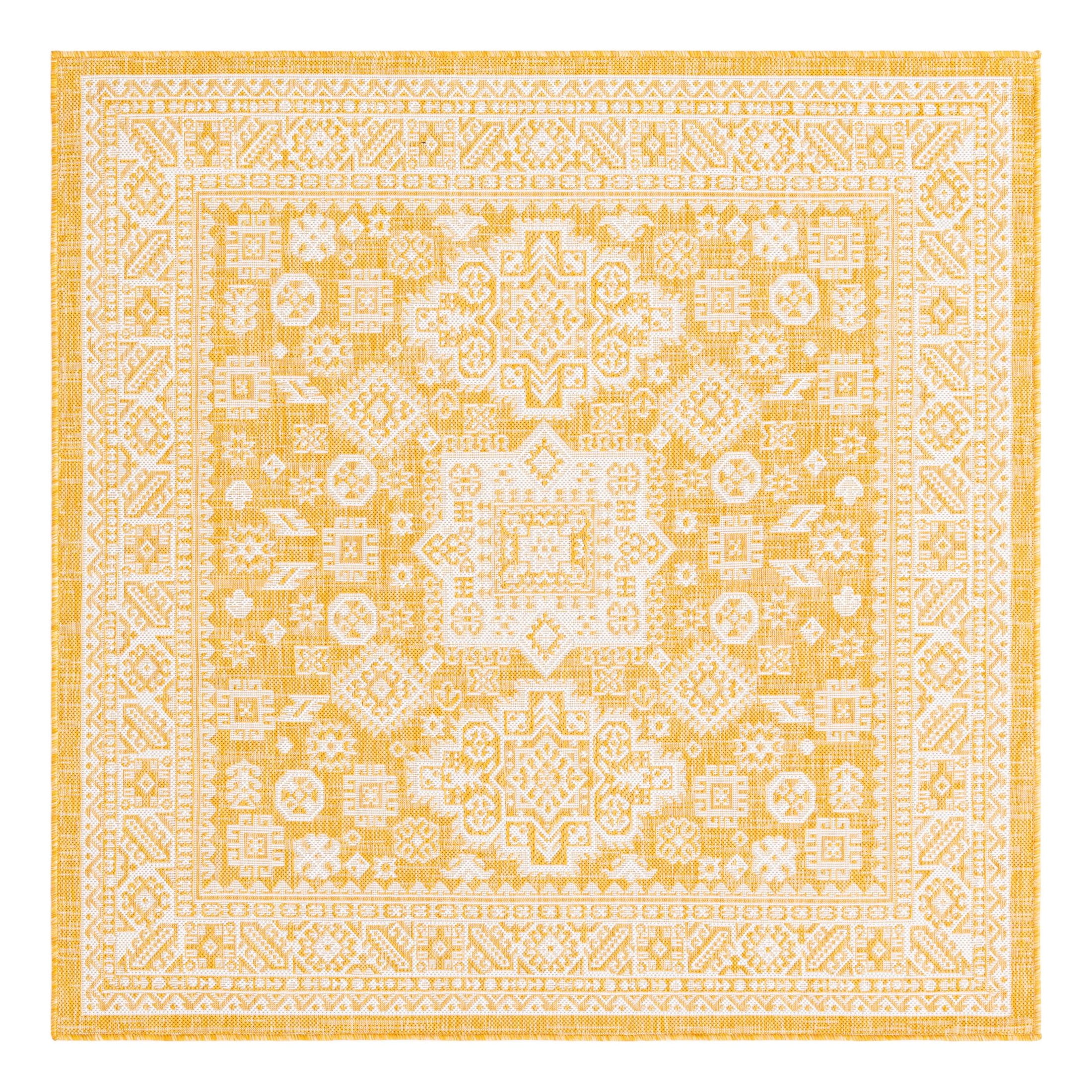 Unique Loom Outdoor Aztec Collection Area Rug - Chalca (5' 3" Square Yellow/Ivory) - Walmart.com
