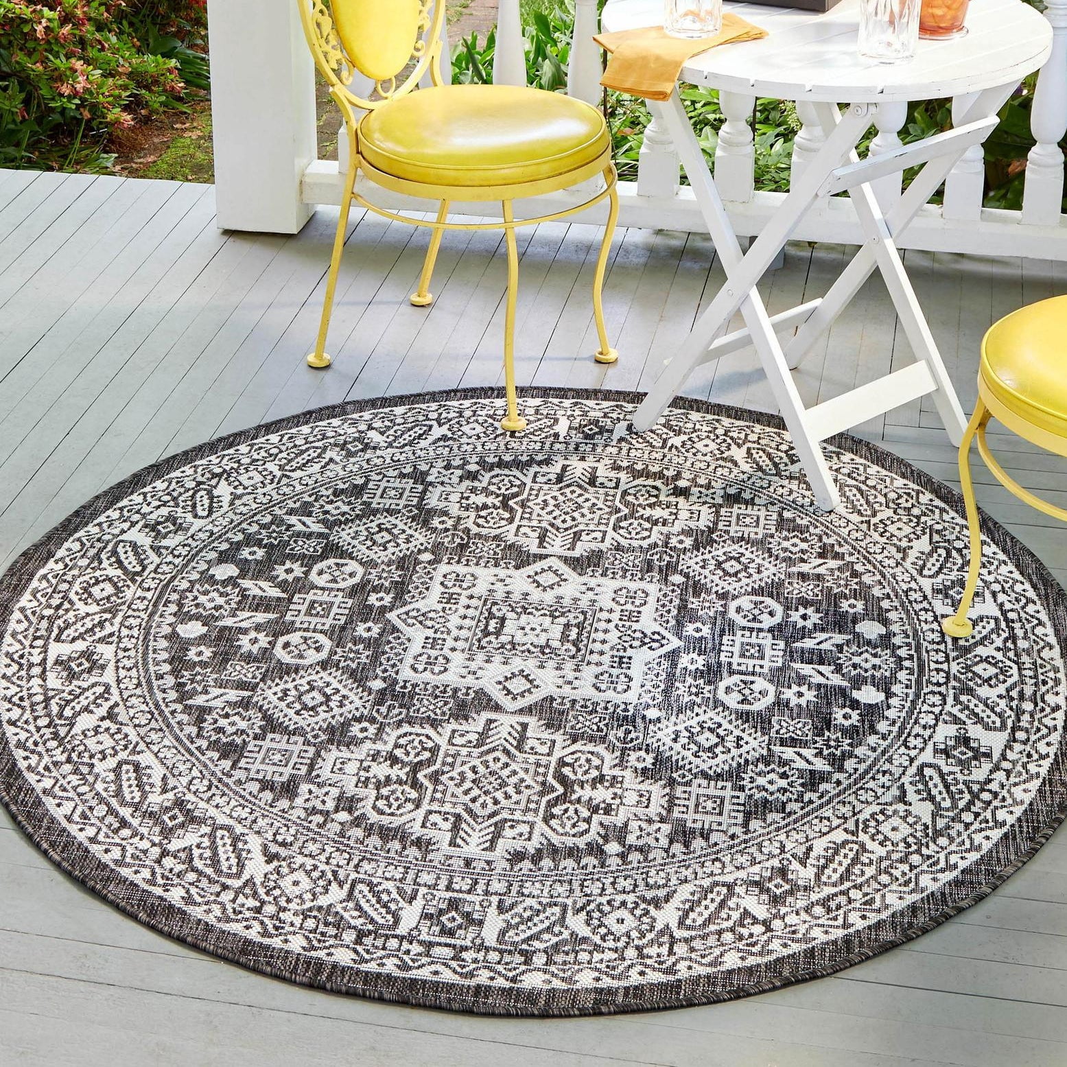 Unique Loom Outdoor Aztec Collection Area Rug - Chalca (6' 1" Round ...