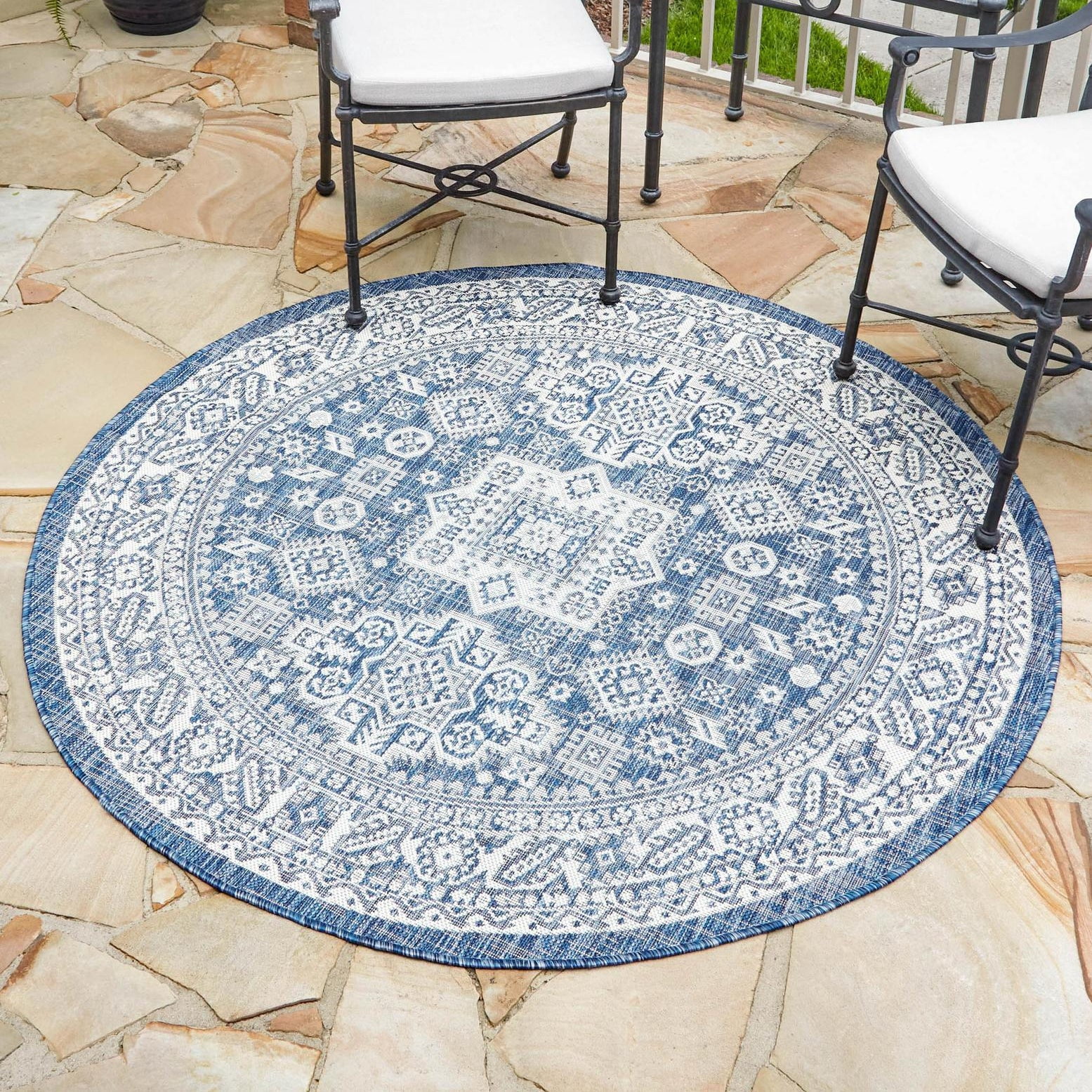 Unique Loom Outdoor Aztec Collection Area Rug - Chalca (7' 10" Round ...