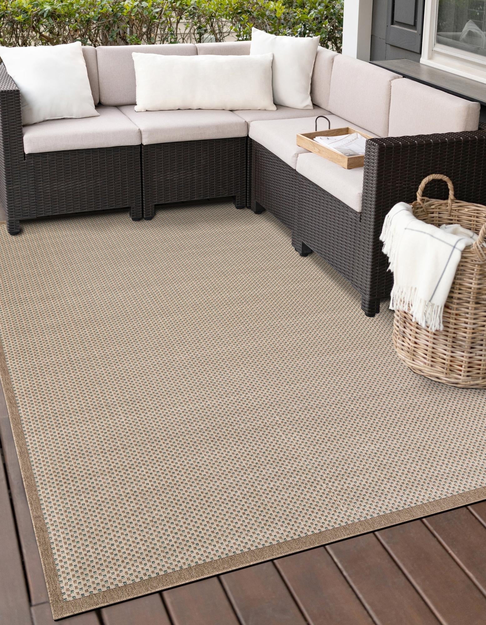 Unique Loom Outdoor Border Collection Area Rug - Outline (10' x 14' 1 ...