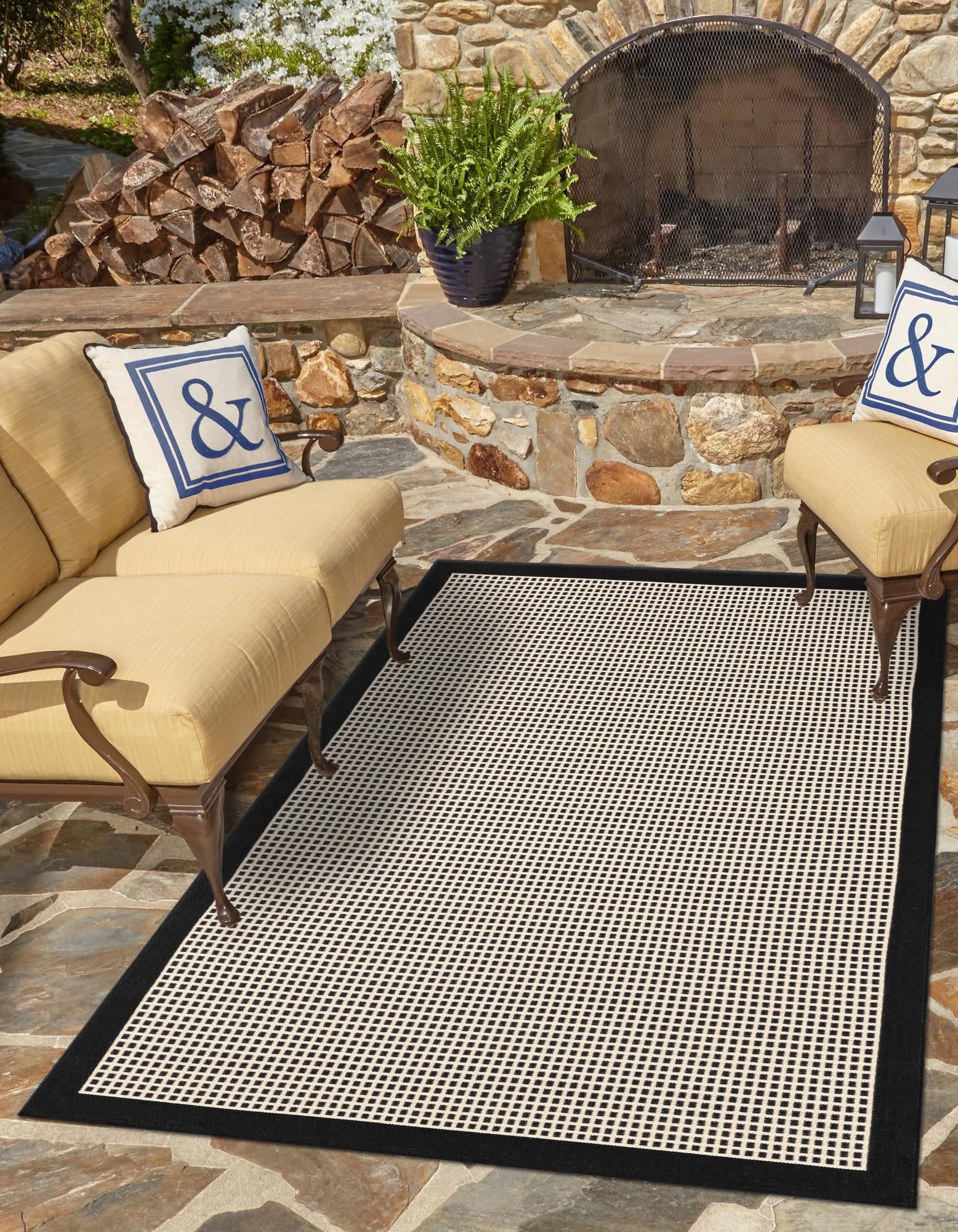 Unique Loom Outdoor Border Collection Area Rug - Frame (7' 10" x 10 ...