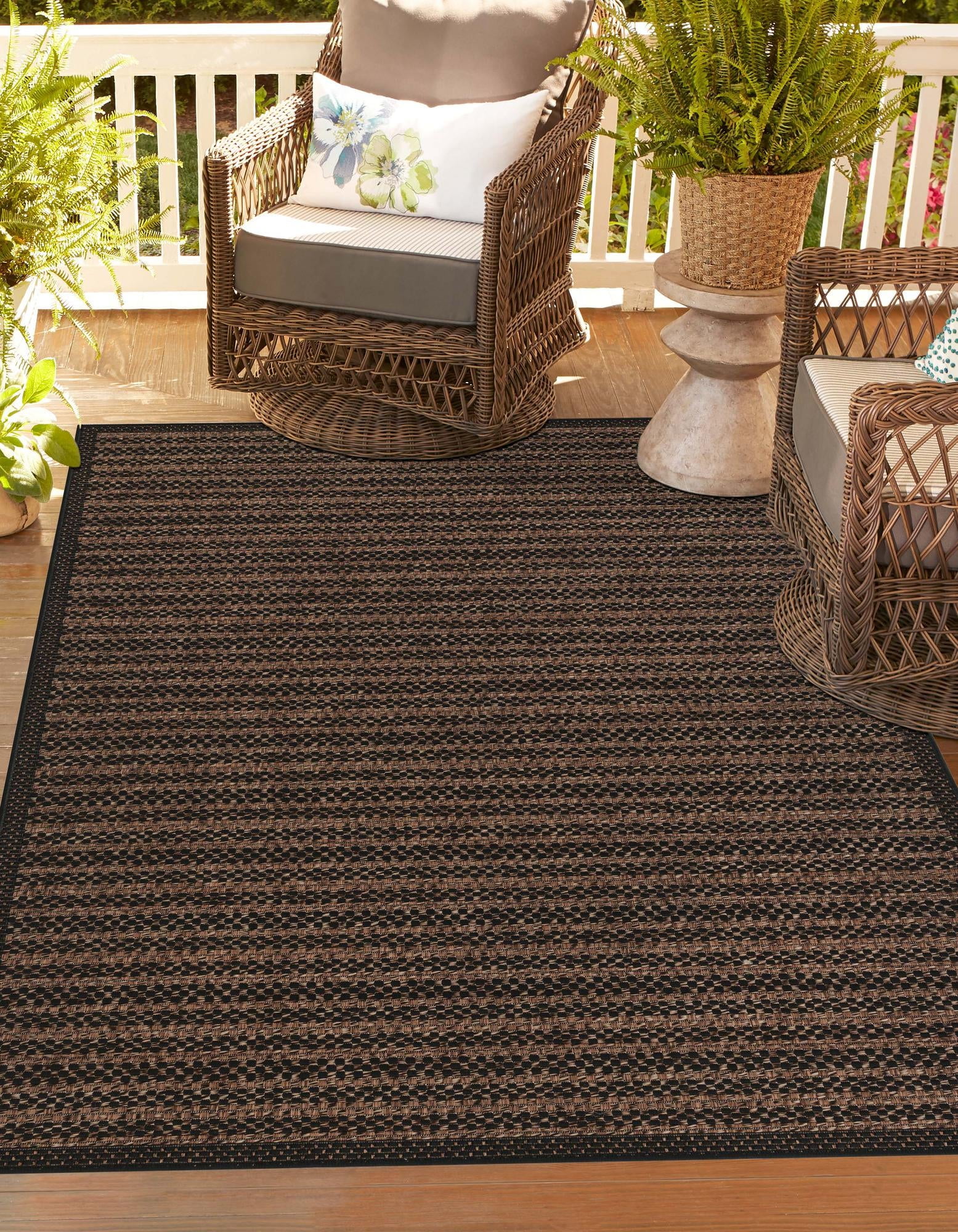 Unique Loom Outdoor Border Collection Area Rug - Checkered (3' 3" x 5 ...