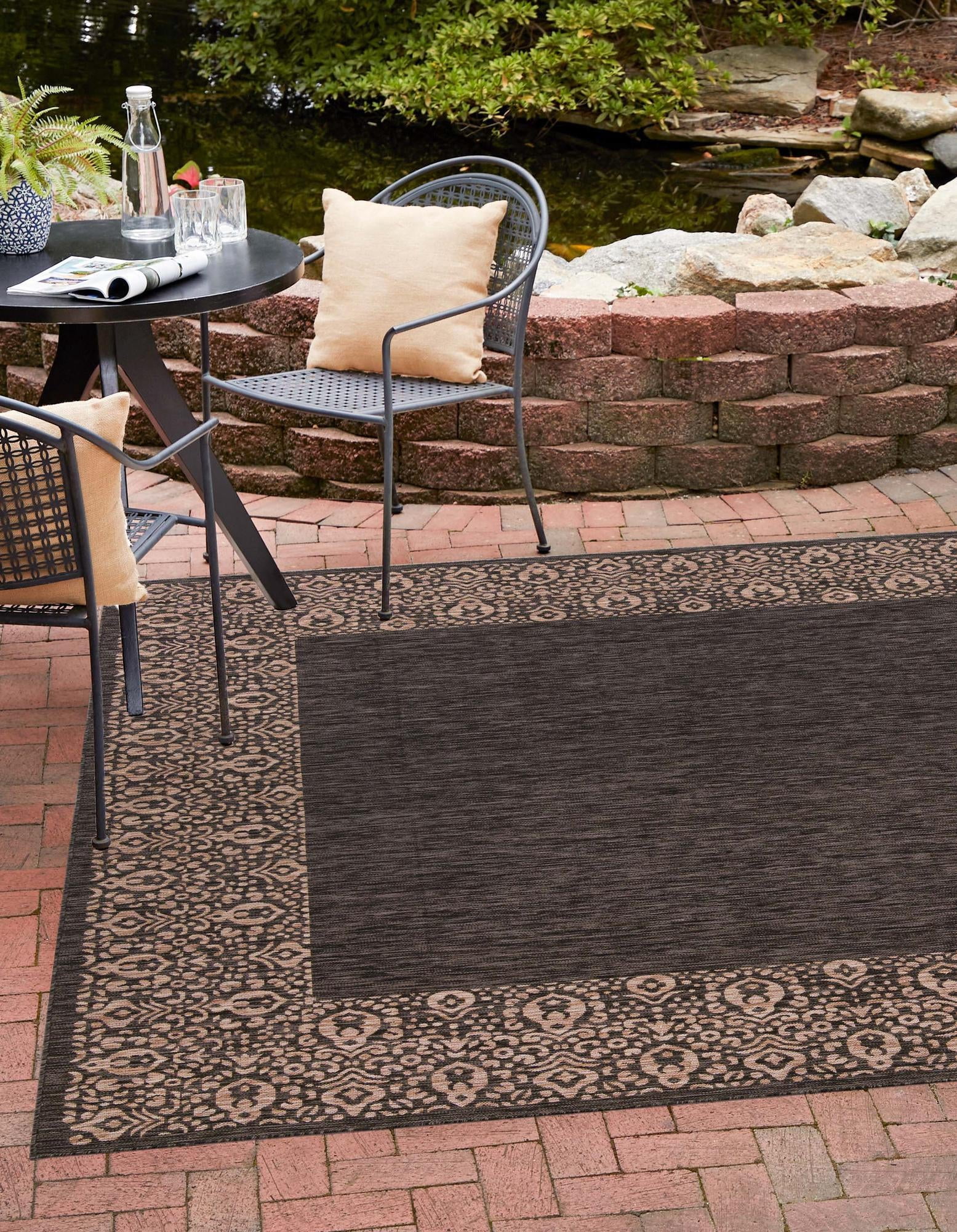 Unique Loom Outdoor Border Collection Area Rug - Floral Border (13 ...