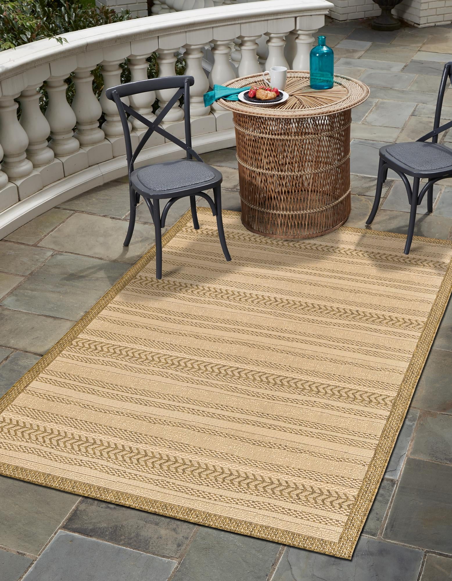 Unique Loom Outdoor Border Collection Area Rug - Lines (5' 3" x 8 ...