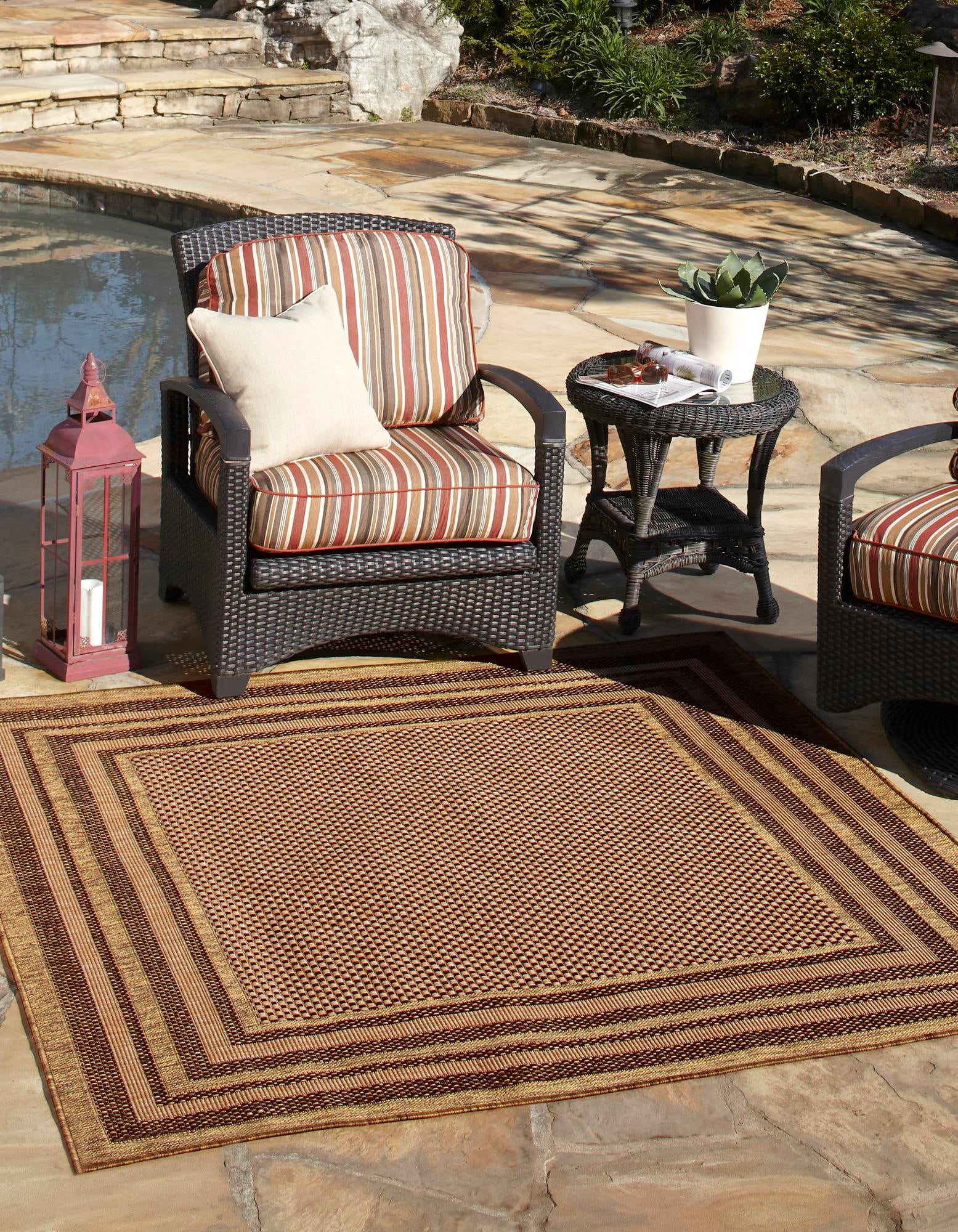 Unique Loom Outdoor Border Collection Area Rug - Multi Border (6 ...