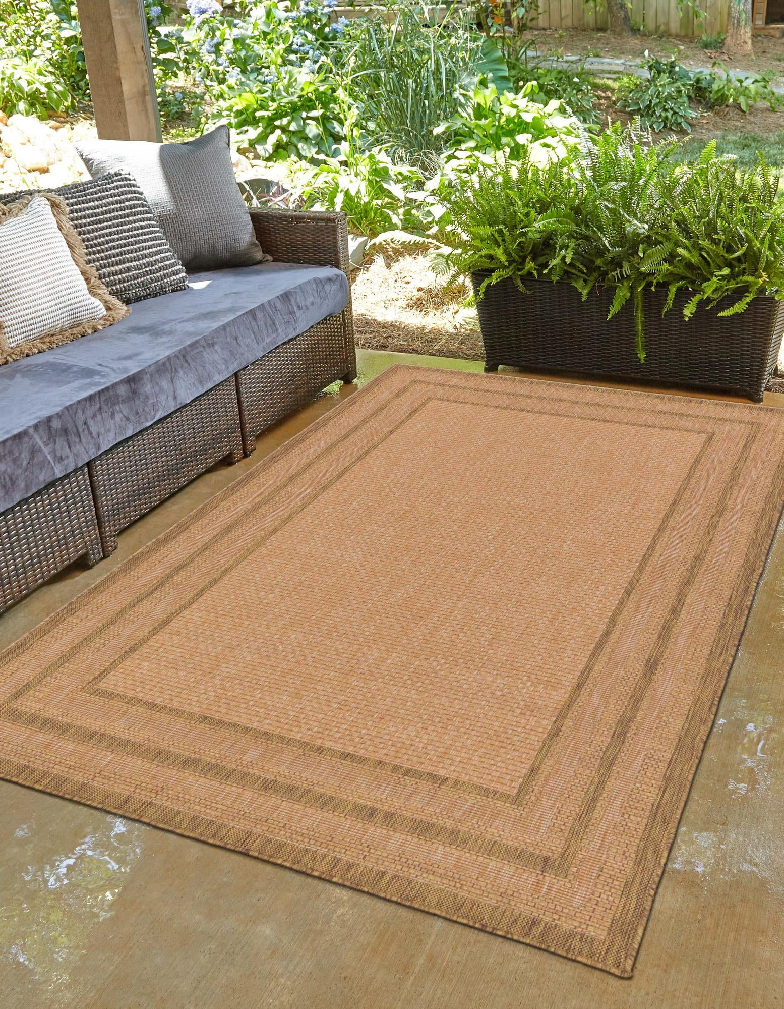 Unique Loom Outdoor Border Collection Area Rug - Multi Border (7' 1" x ...
