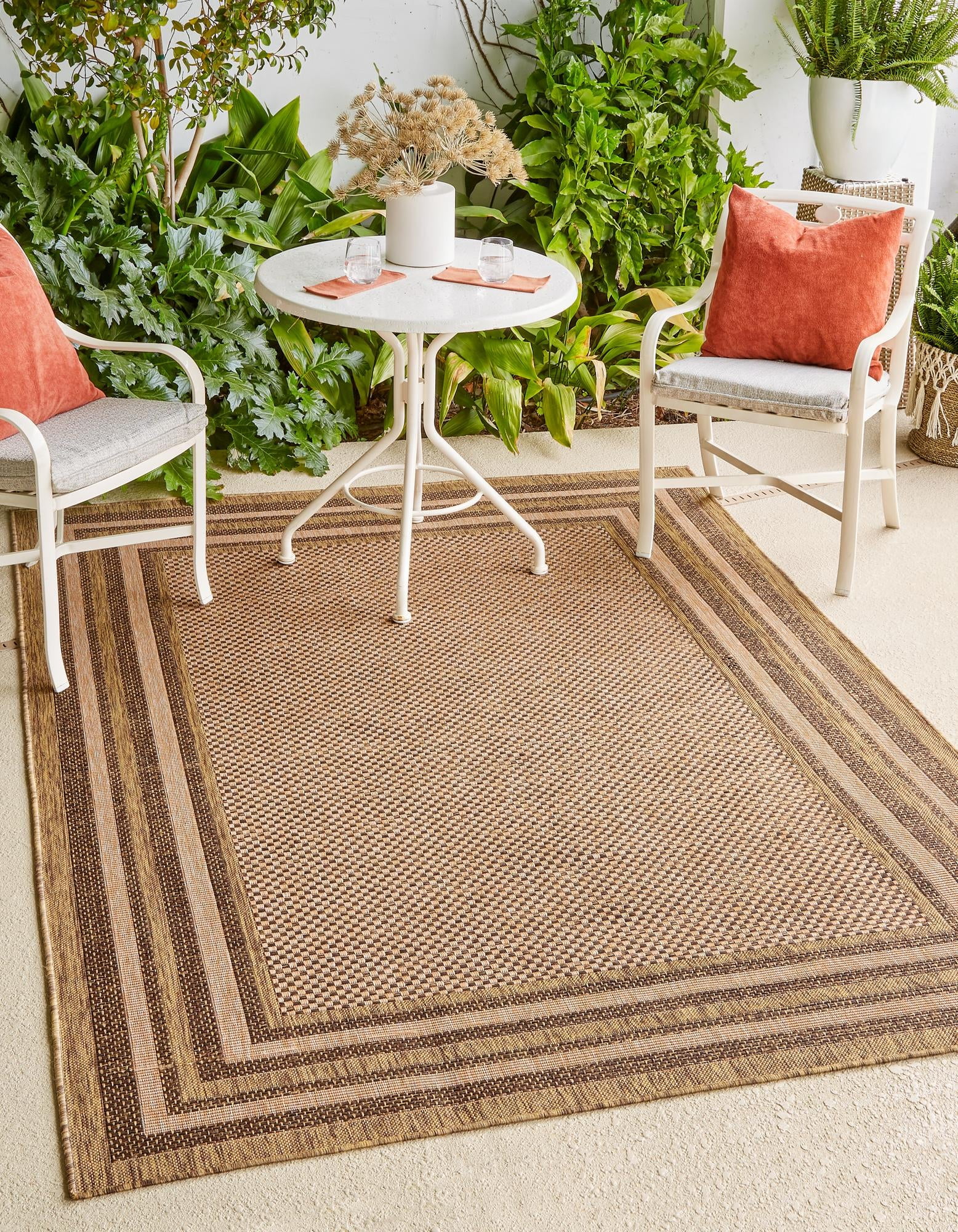 Unique Loom Outdoor Border Collection Area Rug - Multi Border (8' x 11 ...