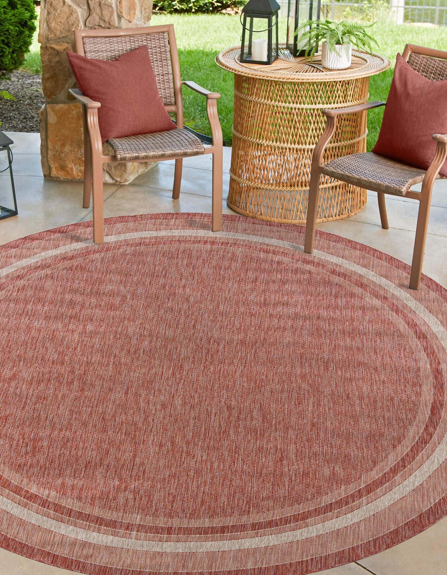 Unique Loom Outdoor Border Collection Area Rug - Soft Border (10' Round ...