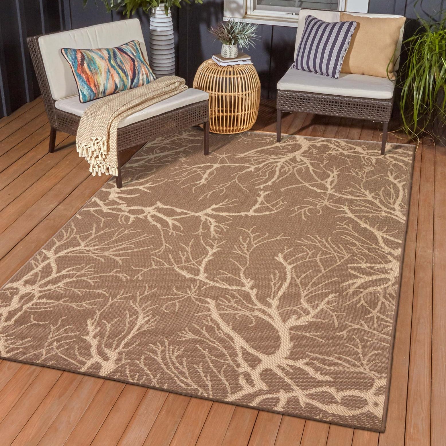 Unique Loom Outdoor Botanical Collection Area Rug - Branch (5' 1" x 8 ...