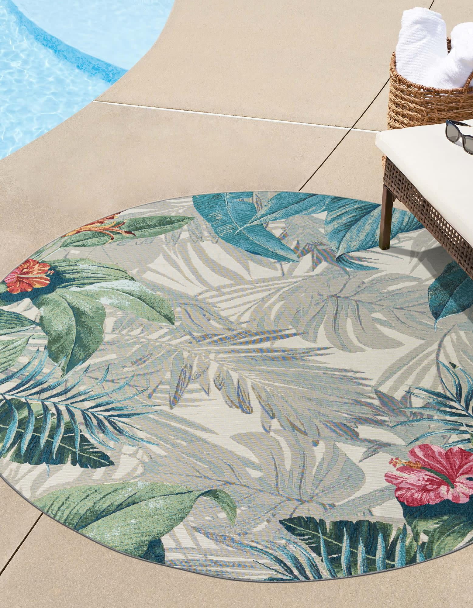Unique Loom Outdoor Botanical Collection Area Rug - Kula (7' 1" Round ...