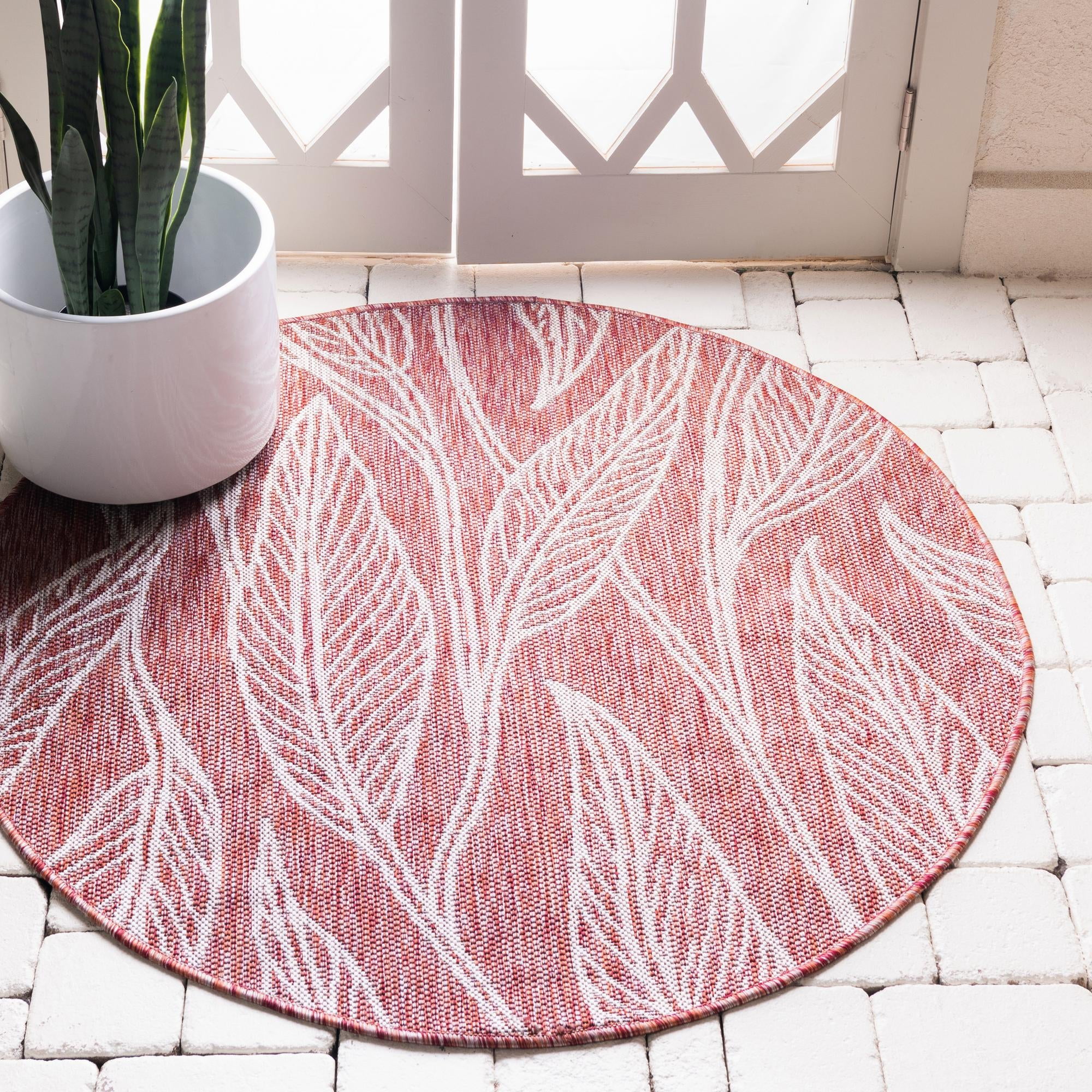 Unique Loom Outdoor Botanical Collection Area Rug - Leaf (10' 8" Round ...