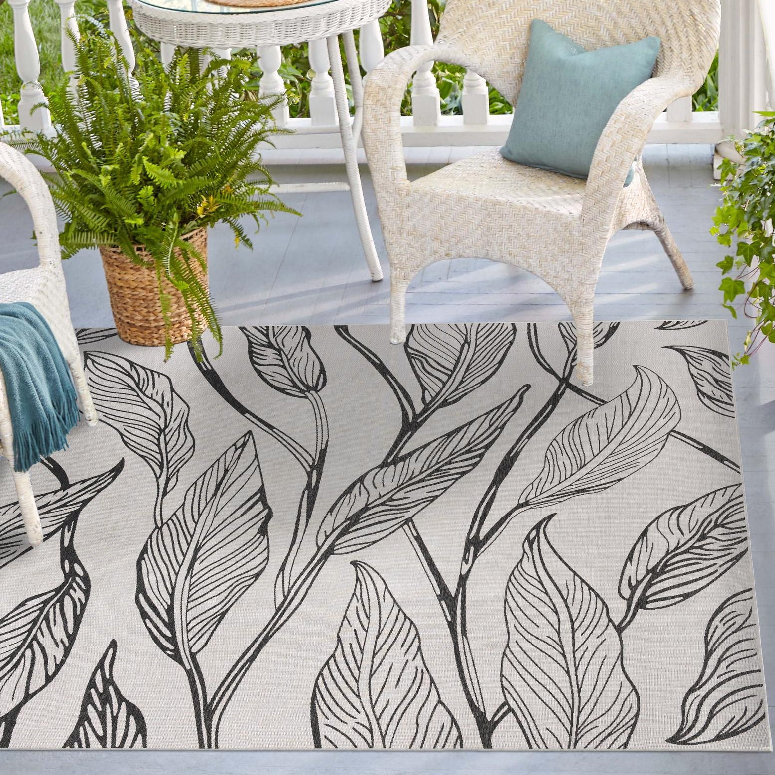 Unique Loom Outdoor Botanical Collection Area Rug - Leaf (10' 8" Square ...