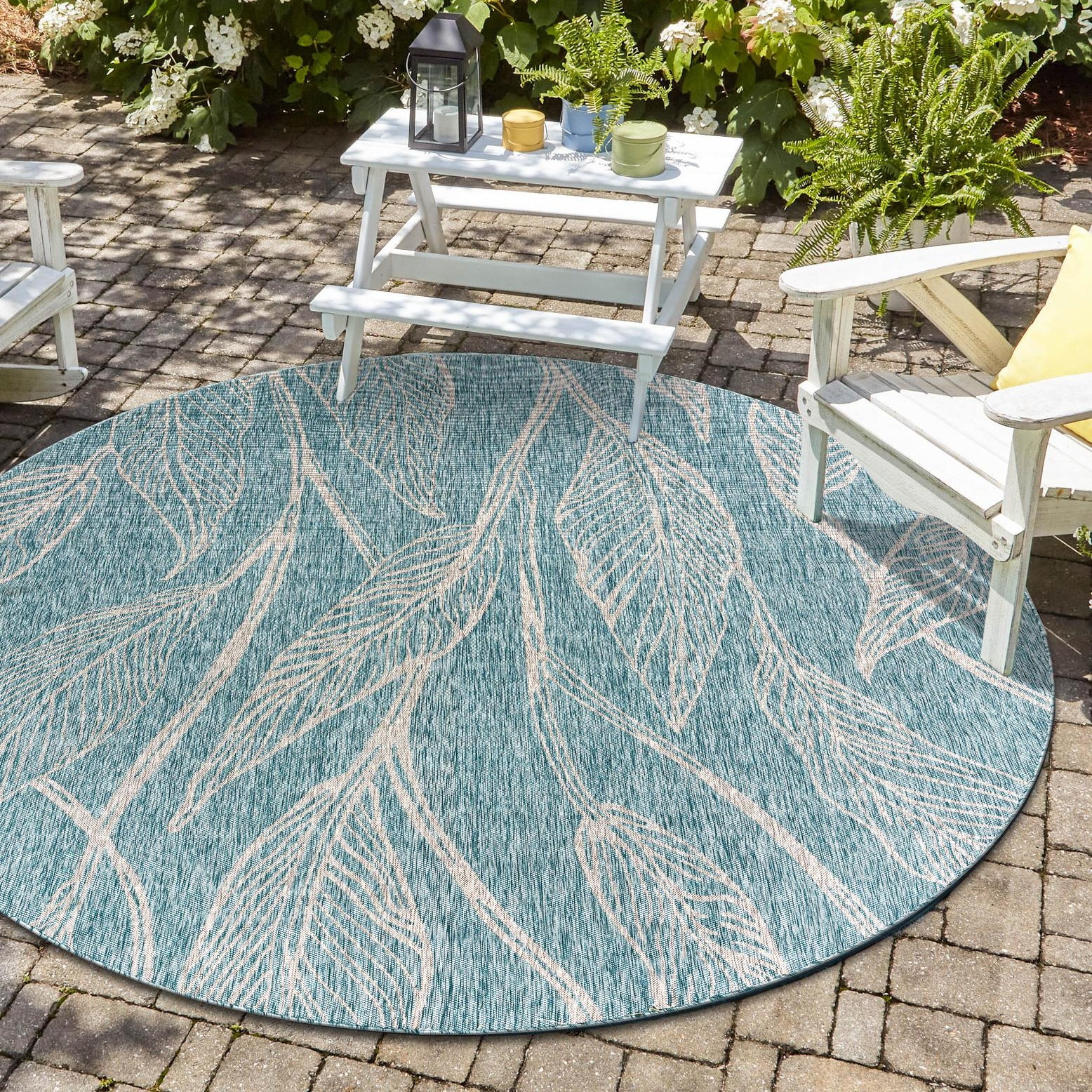 Unique Loom Outdoor Botanical Collection Area Rug - Leaf (4' 1" Round ...