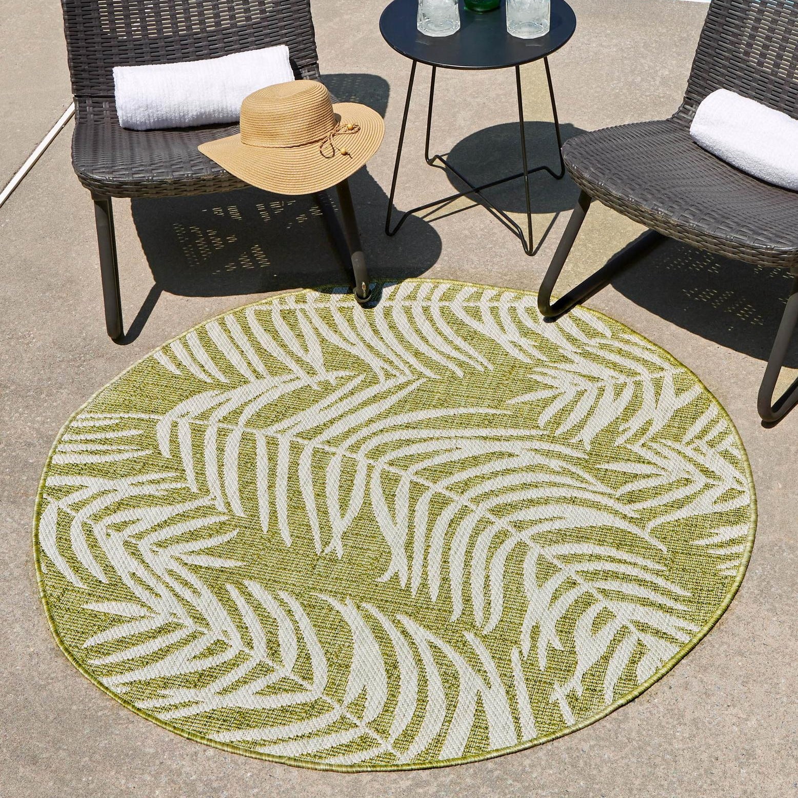 Unique Loom Outdoor Botanical Collection Area Rug - Palm (4' 1" Round ...