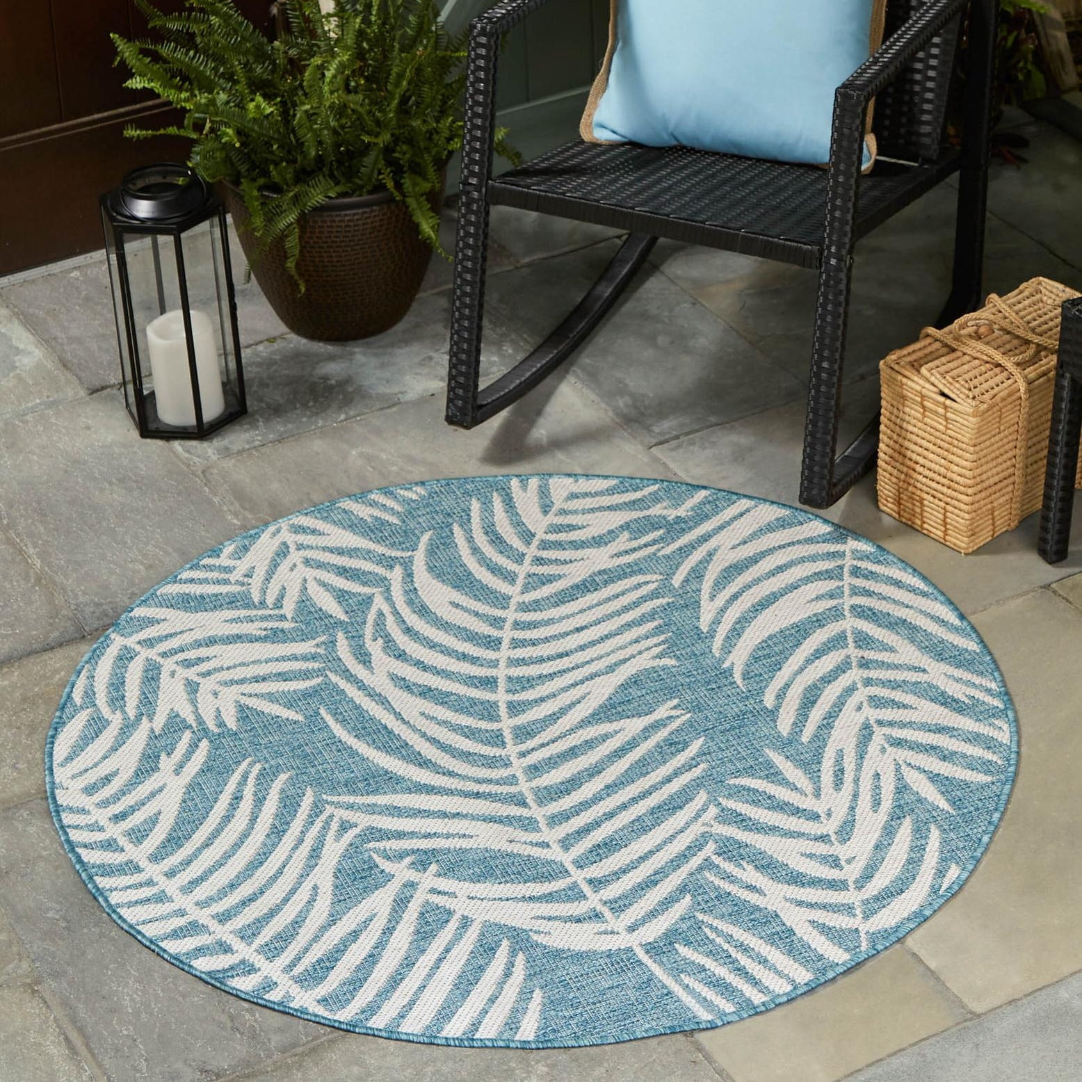 Unique Loom Outdoor Botanical Collection Area Rug - Palm (4' 1" Round ...