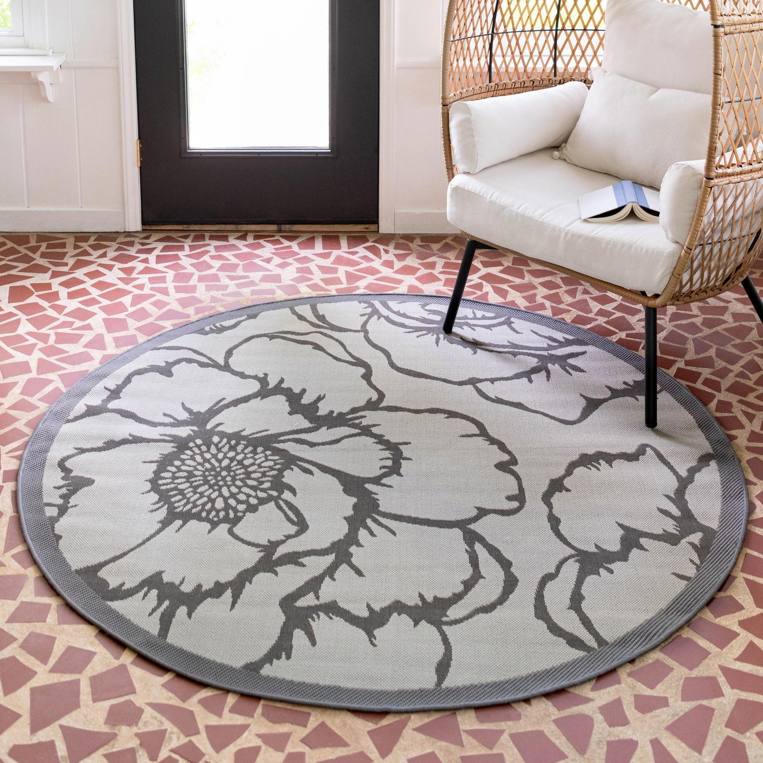 Unique Loom Outdoor Botanical Collection Area Rug - Rose (6' 1" Round ...
