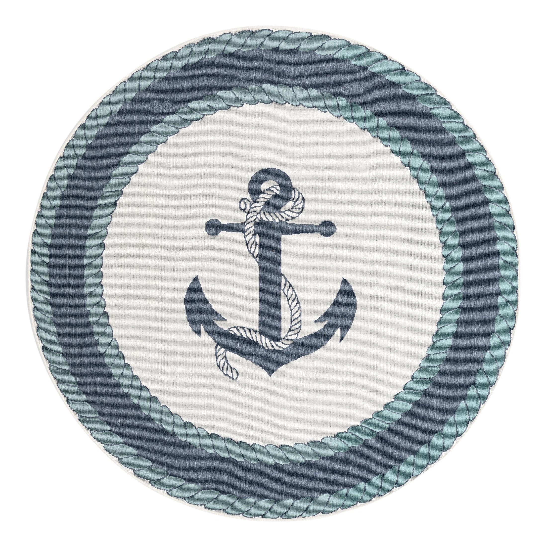 Unique Loom Outdoor Coastal Collection Area Rug - Anchor (4' Round Navy ...