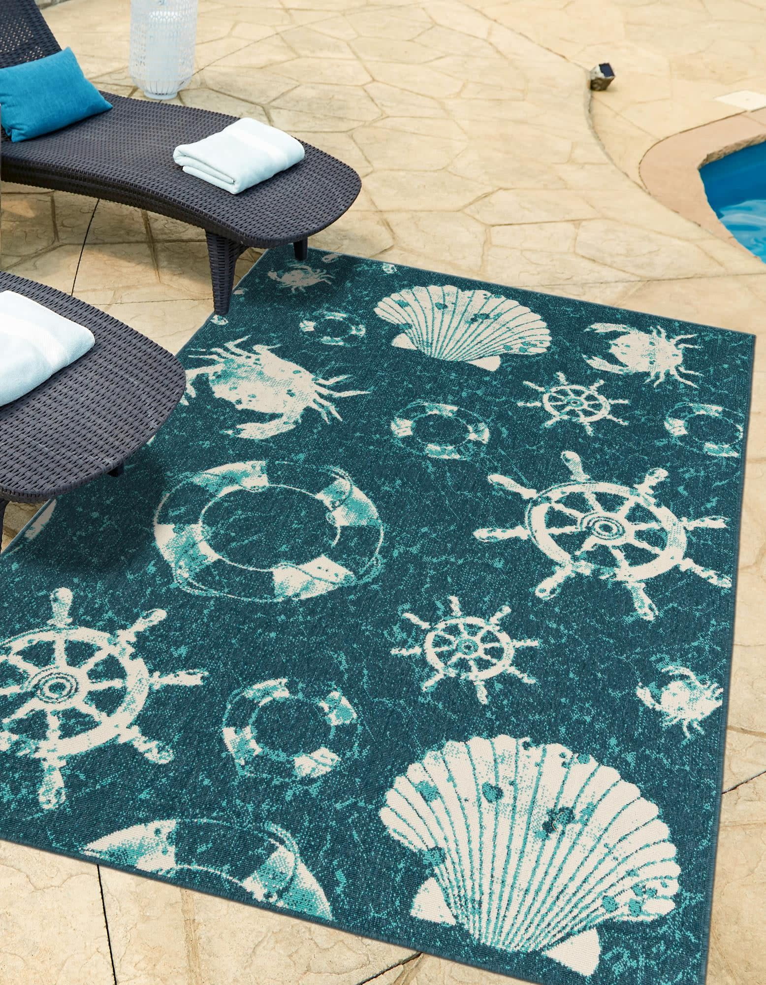 Unique Loom Outdoor Coastal Collection Area Rug - Marmaris (7' 10" x 10 ...